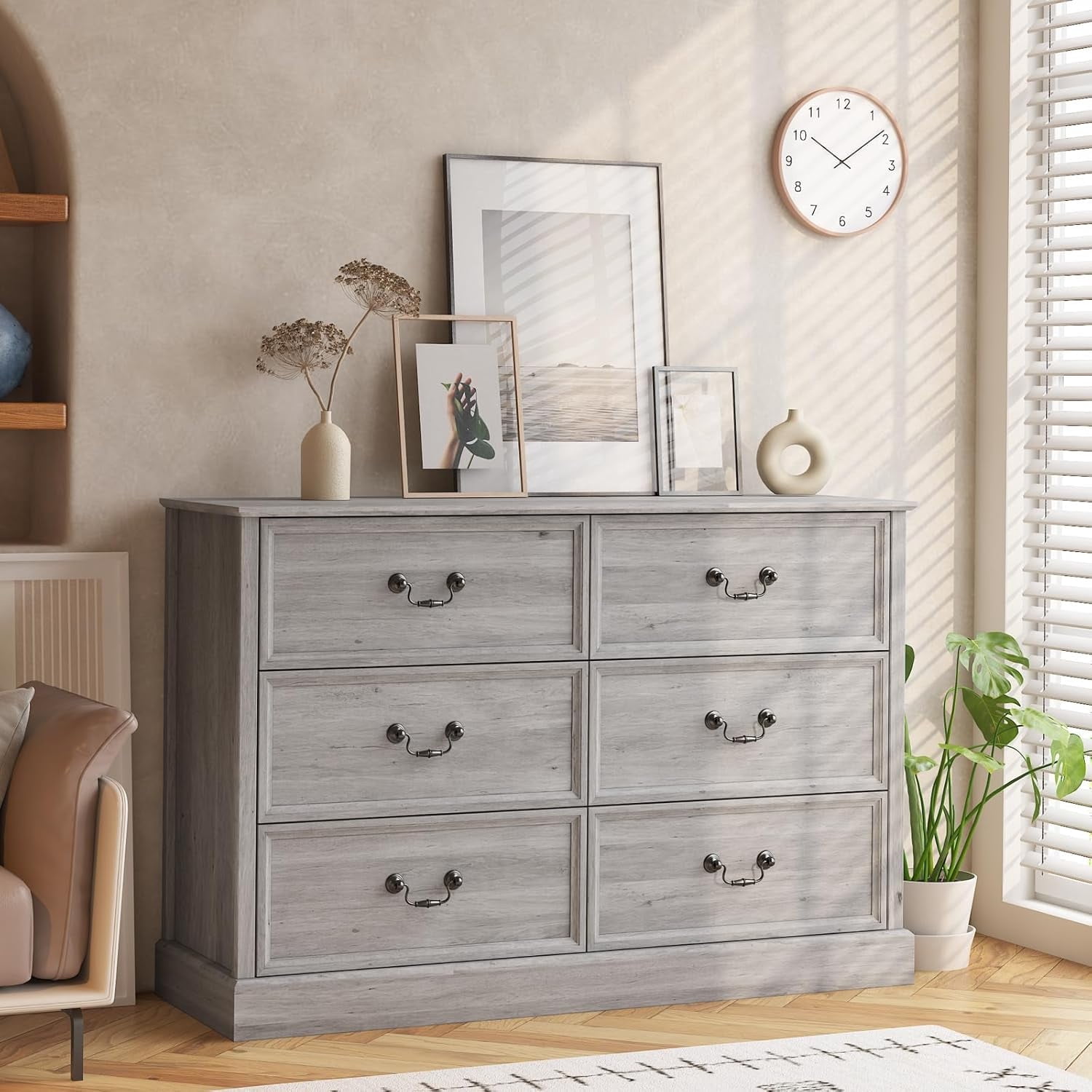 Opspring 6 Drawer Double Dresser for Bedroom, Modern Farmhouse Chest of ...