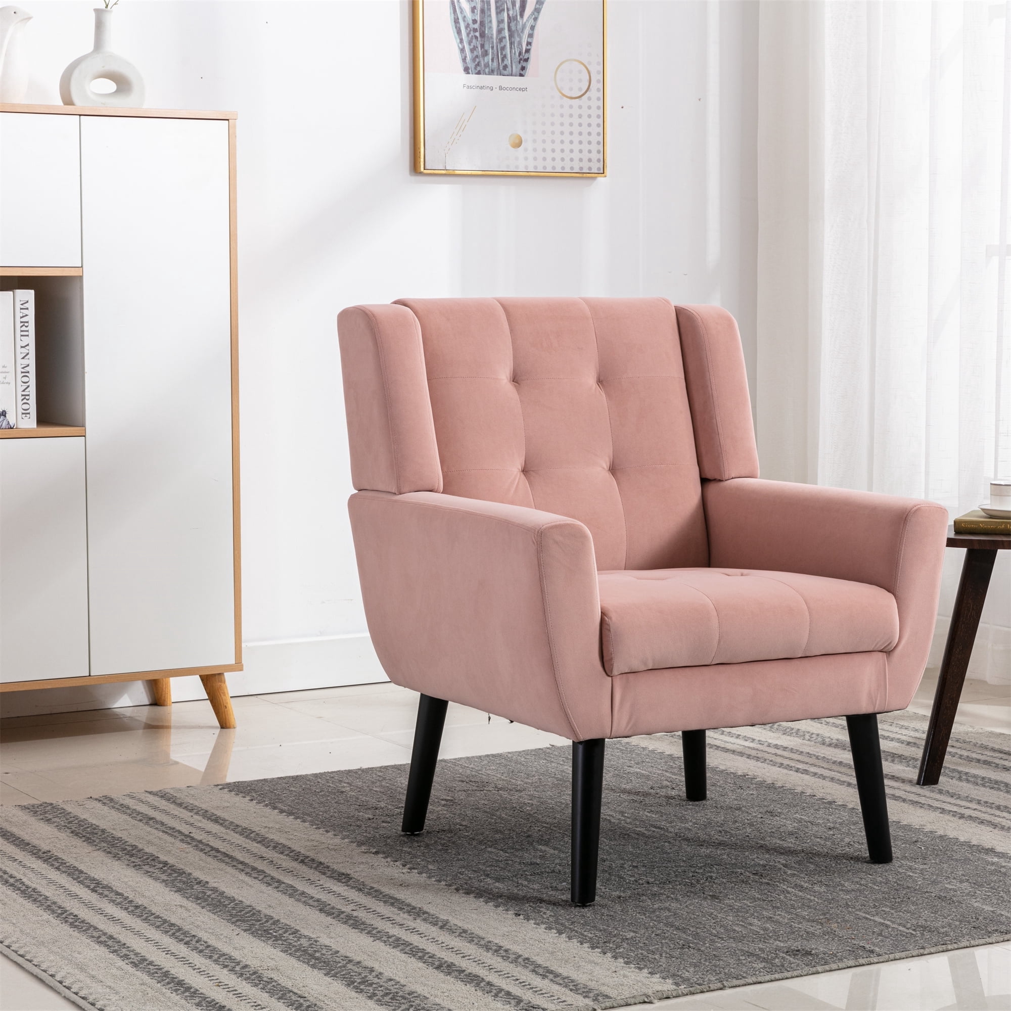 Opspring Accent Armchair with Velvet Cushion Curved Back Modern ...