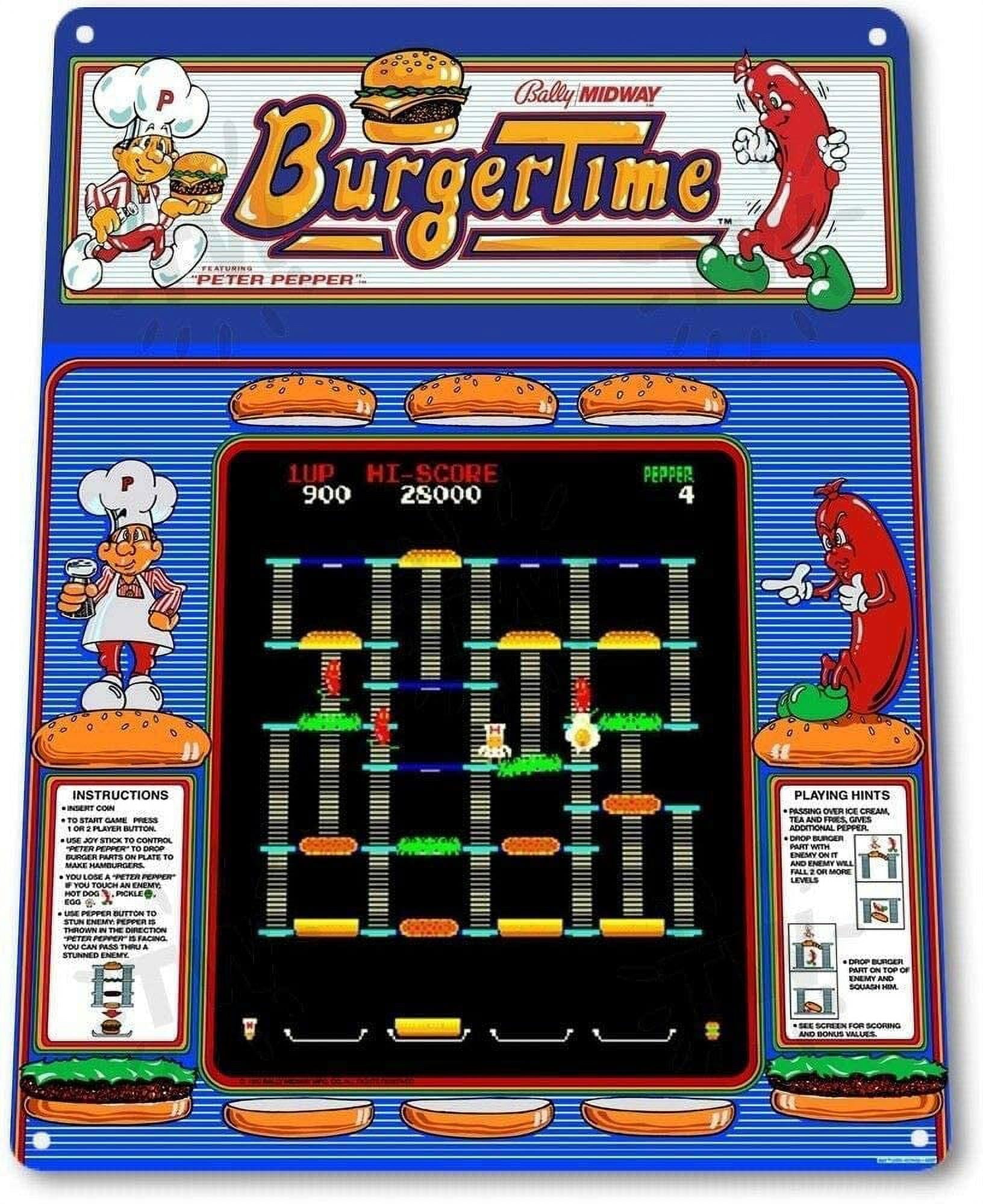 Opspring Burger Time Classic Midway Arcade Marquee Game Room Wall Decor ...