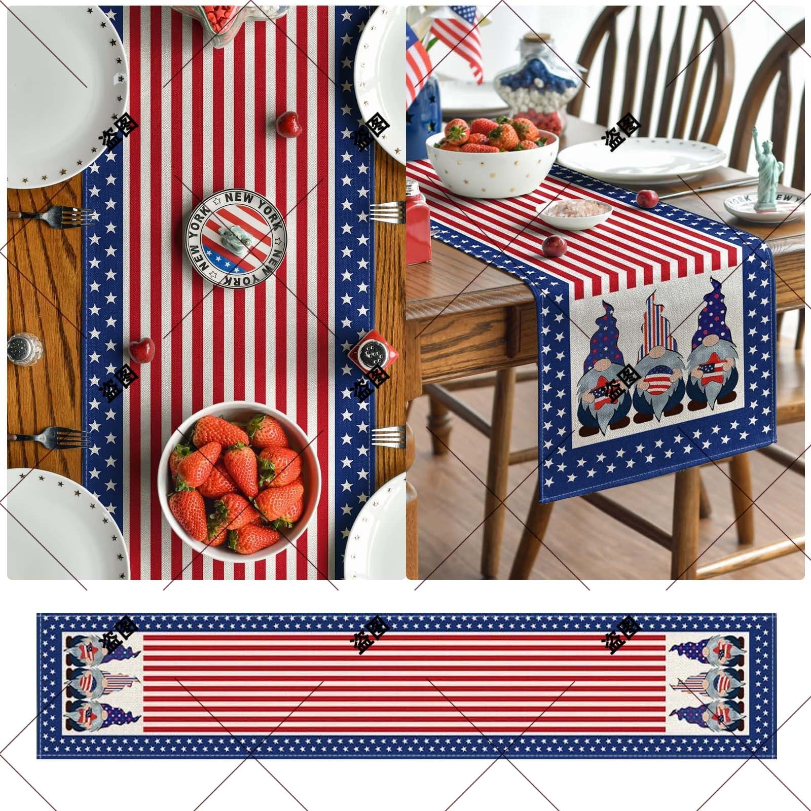 Opspring Independence Day Table Banner Linen Gnome Print Table ...