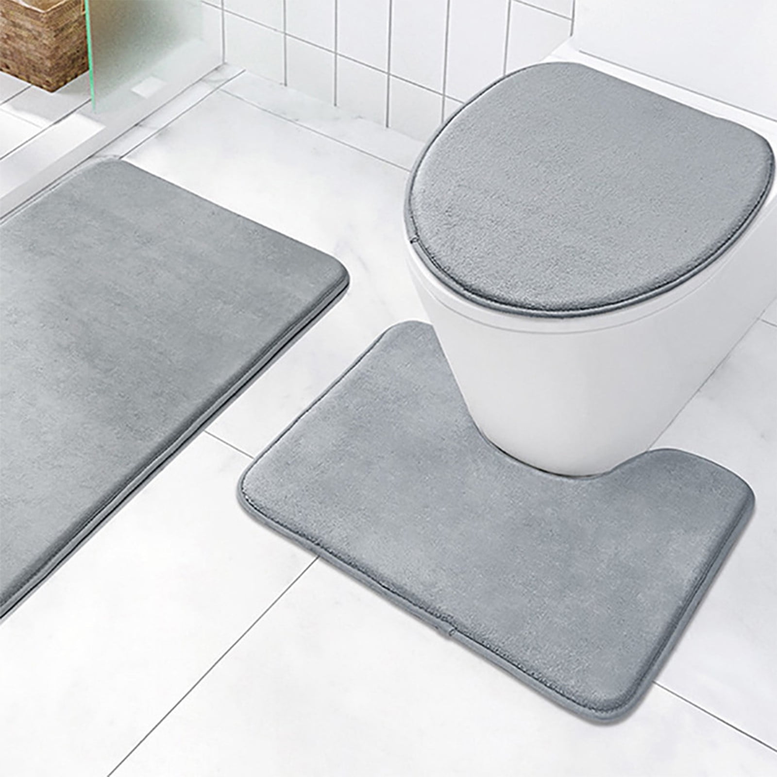 Opspring Memory Foam Bath Mat Set 3 Piece With Toilet Lid Cover And Rug ...