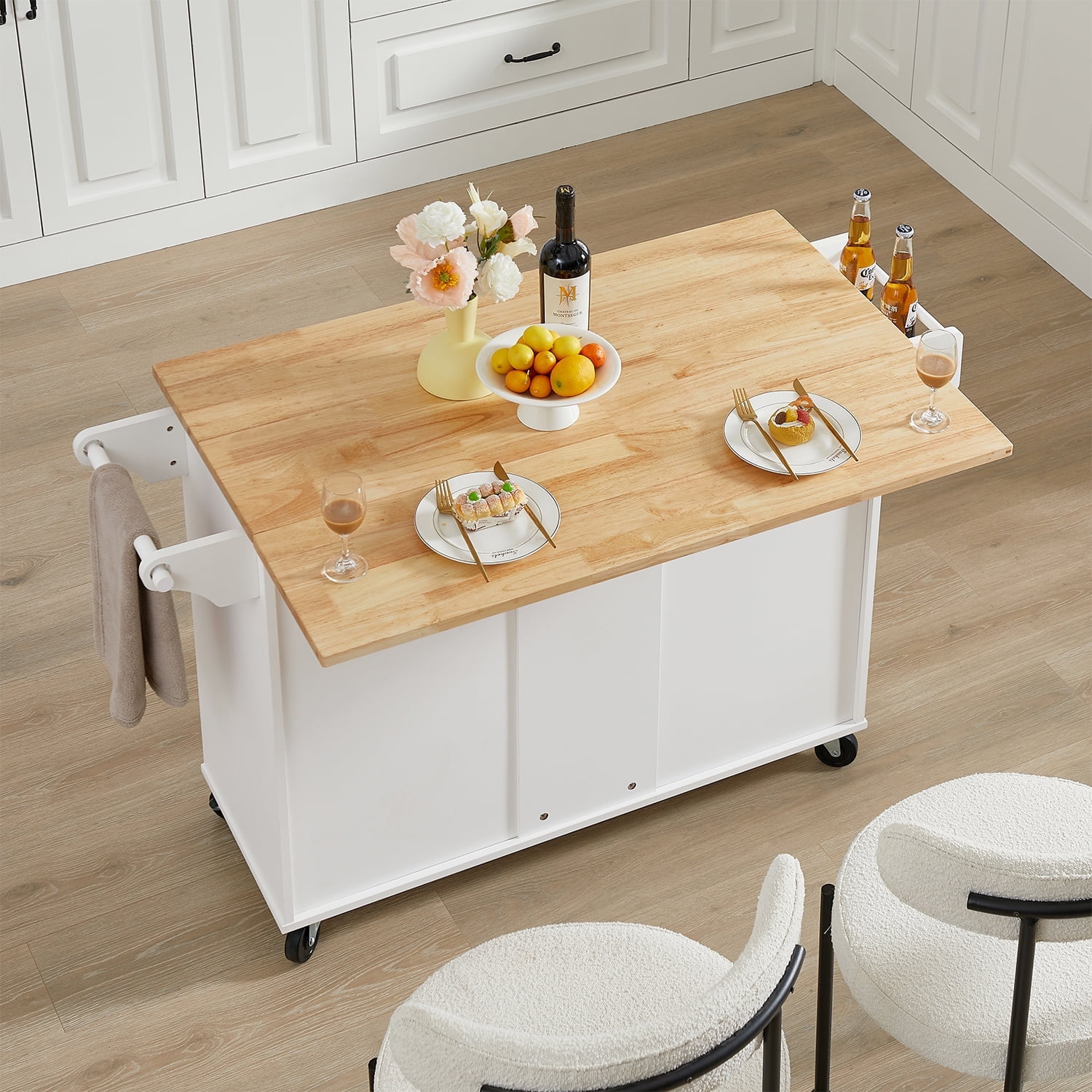Opspring Modern Kitchen Island with Drop Leaf Countertop, Rolling ...