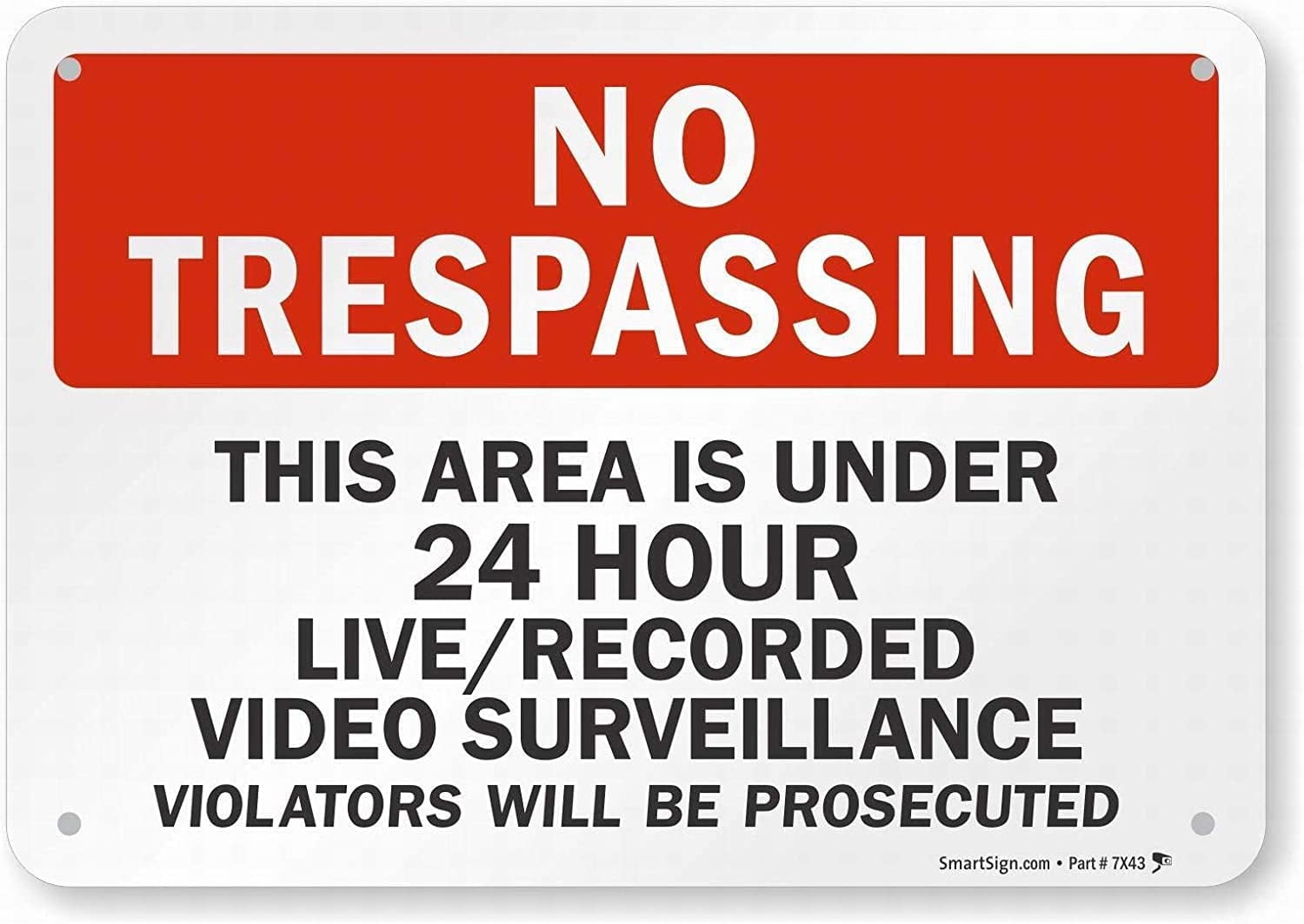Opspring Safety Sign 12x16 No Trespassing - This Area is Under 24 Hour ...