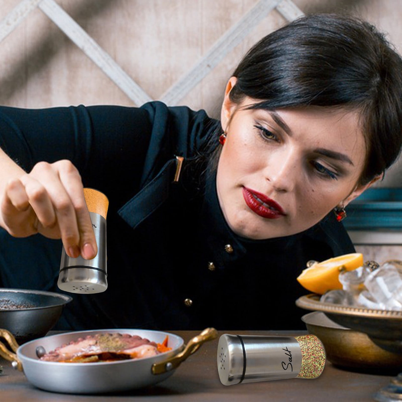 Opspring Salt and Pepper Shakers Set, Glass Bottom Salt Pepper Shaker ...