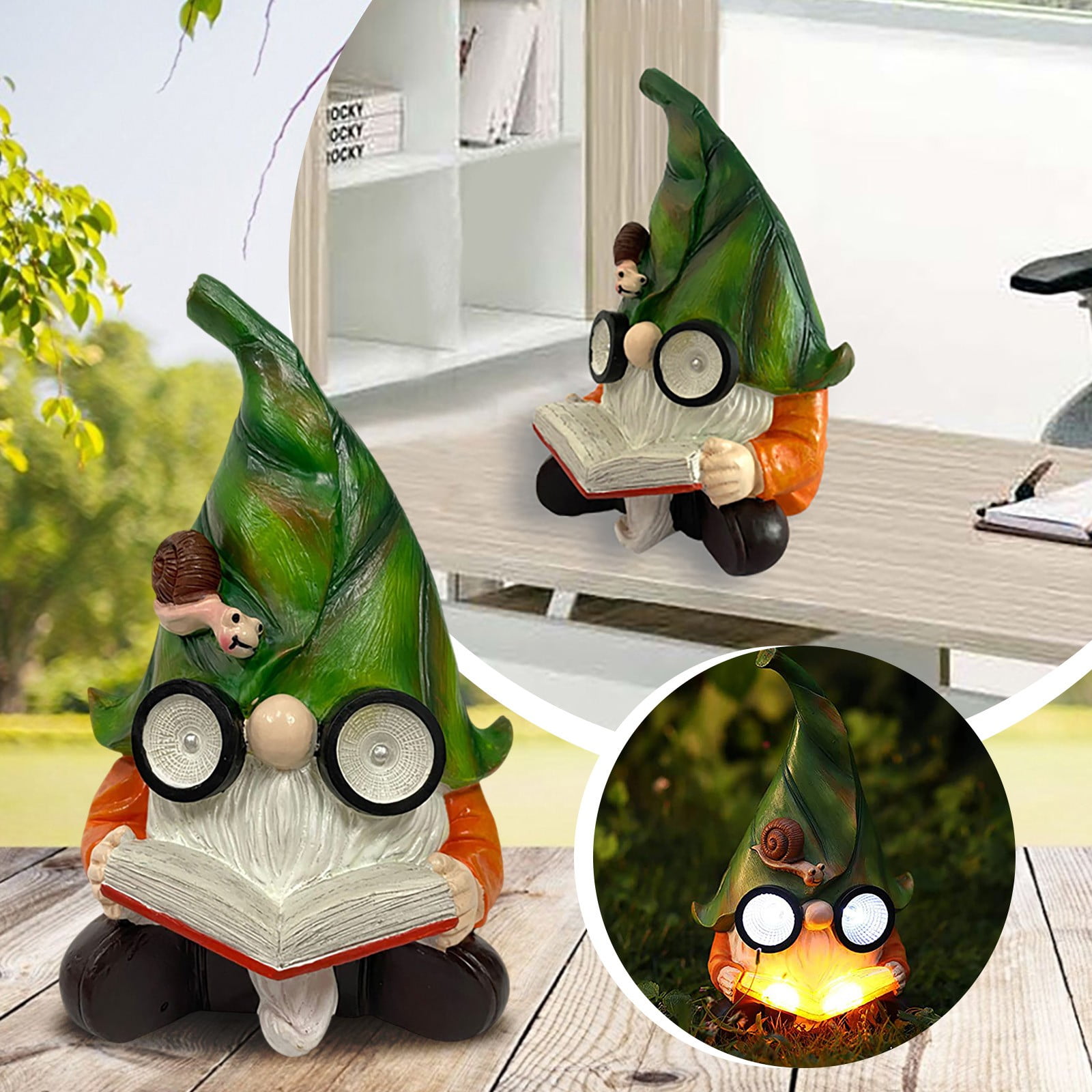 Opspring Solar Reading Gnome Decorative Figurine,Reading Solar Garden ...
