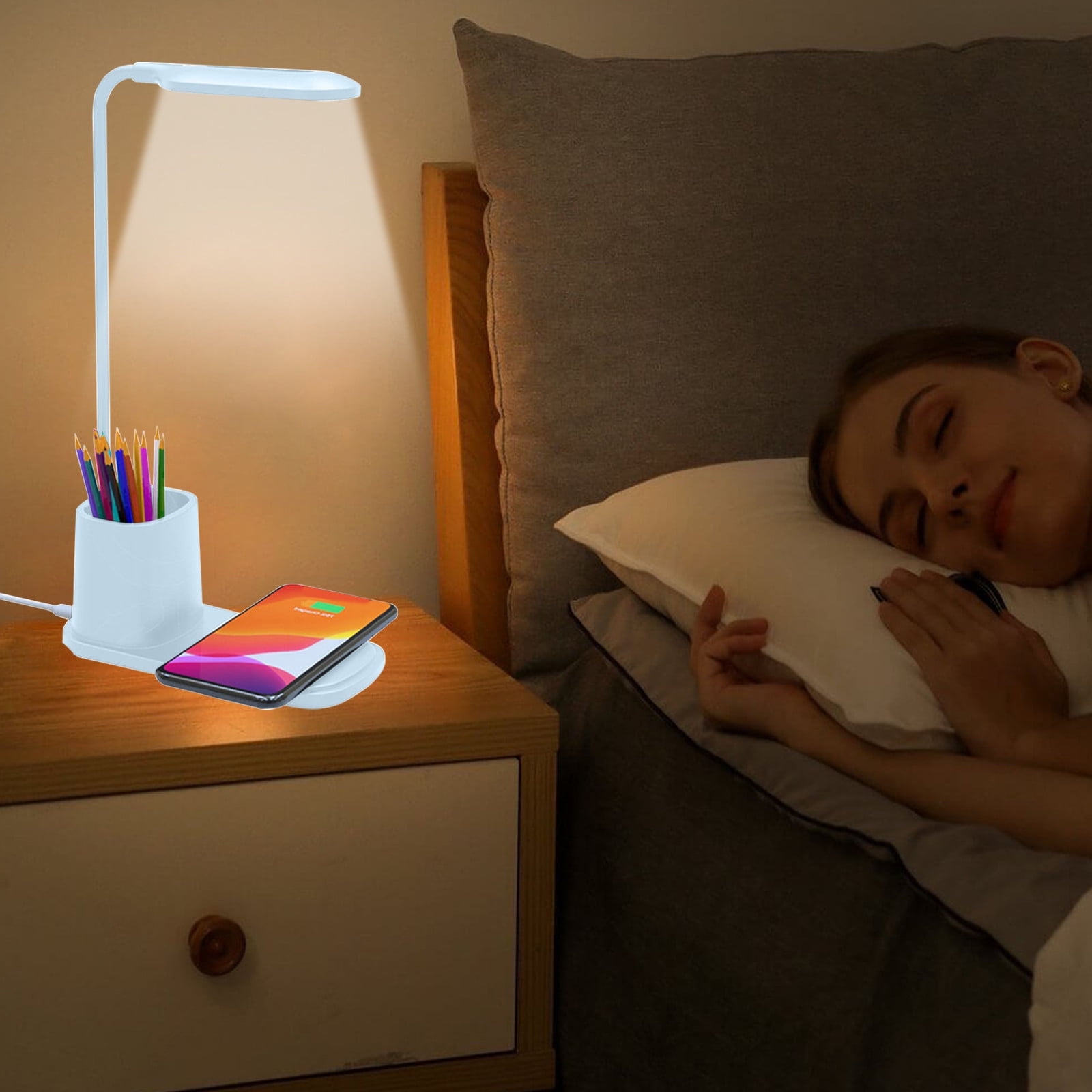 Opspring Stylish Wireless Charging Desk Lamp with Pen Container and Eye ...