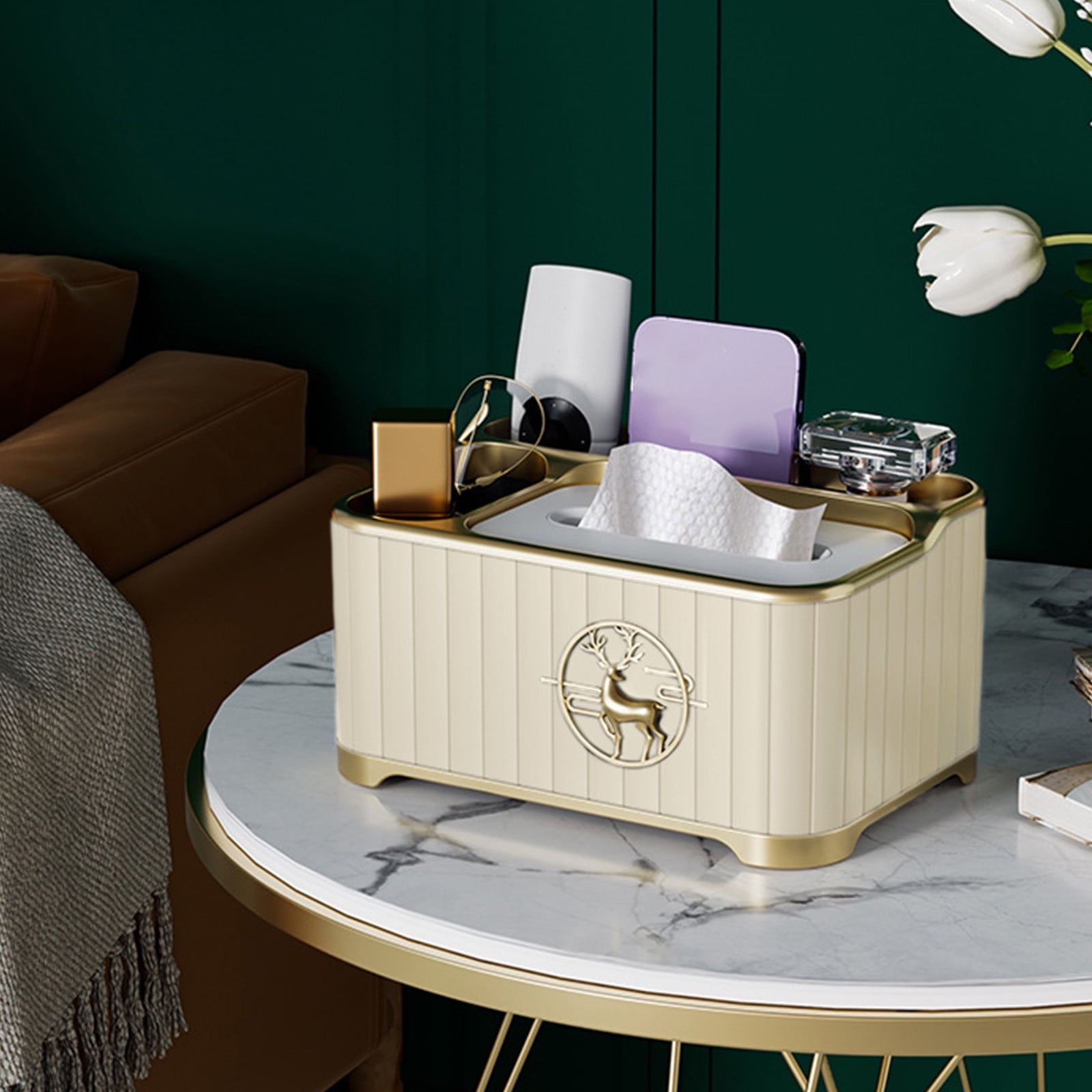 Opspring Tissue Box Organizer Multi Function Desktop Tissue Storage Box ...