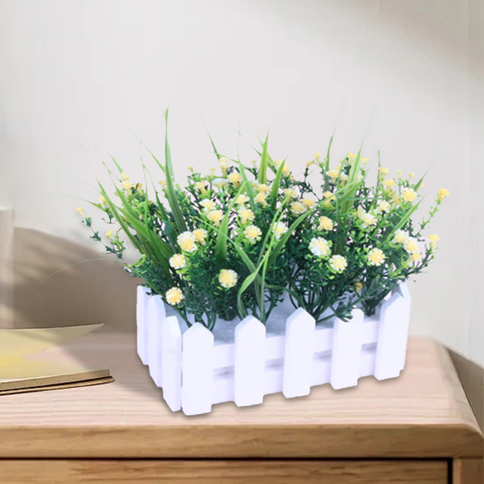 Opspring Wooden Fence Simulation Flower Set - Lifelike Artificial ...