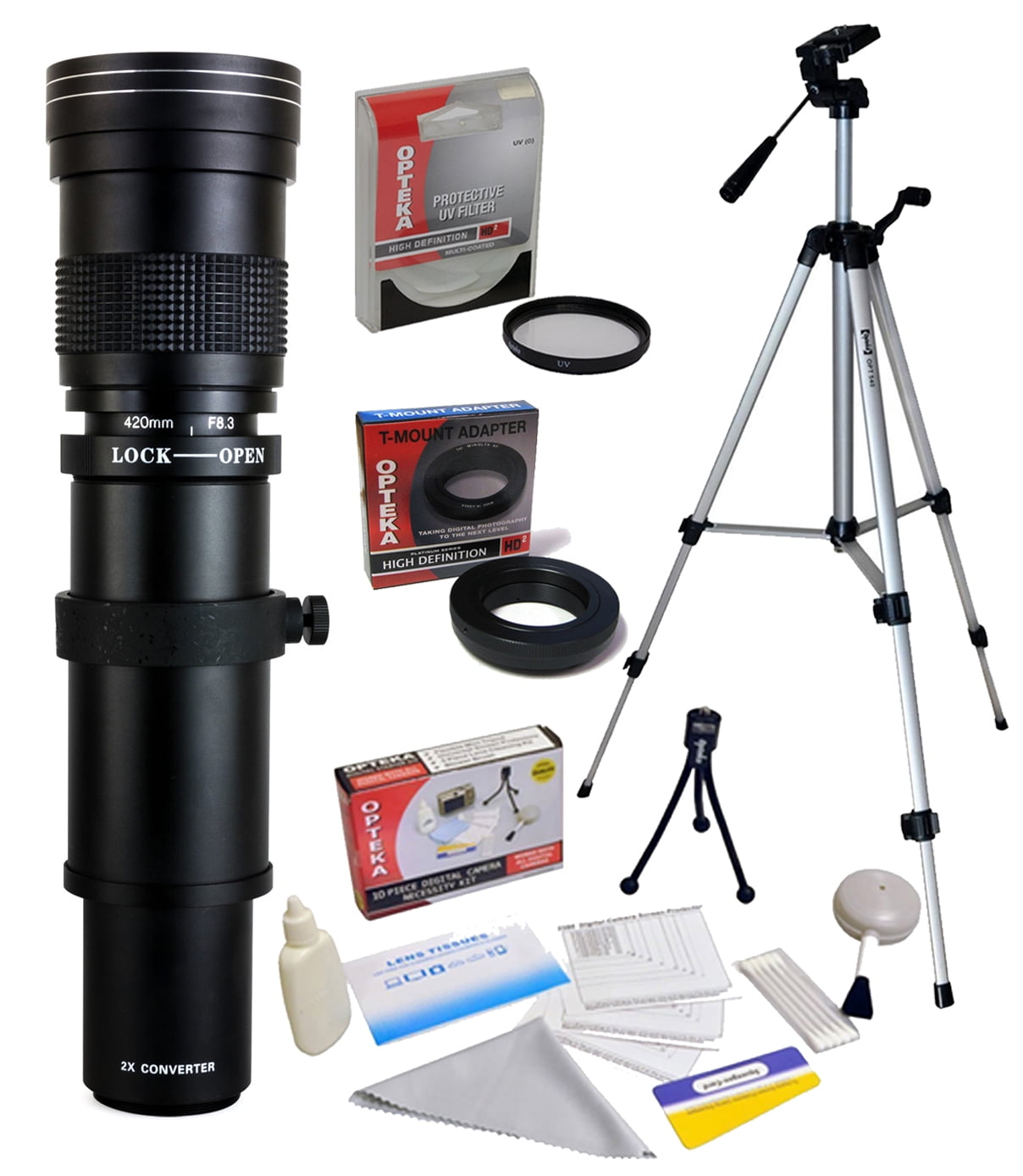 Opteka 420-1600mm f/8.3 HD Telephoto Zoom Lens with 62mm HD UV Filter ...