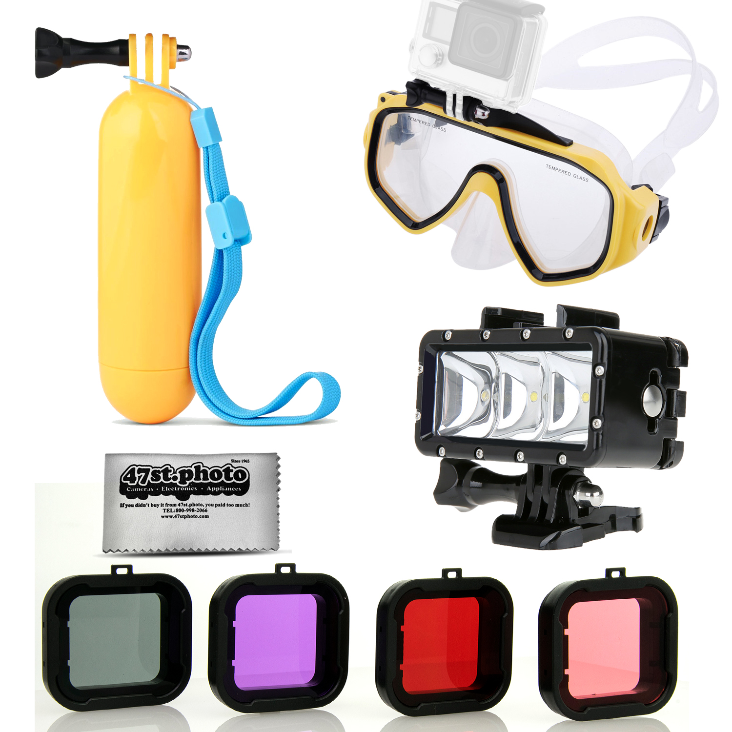 Opteka Scuba Diving Mask + Hand Grip + LED Flash Light + Scuba 4PC ...