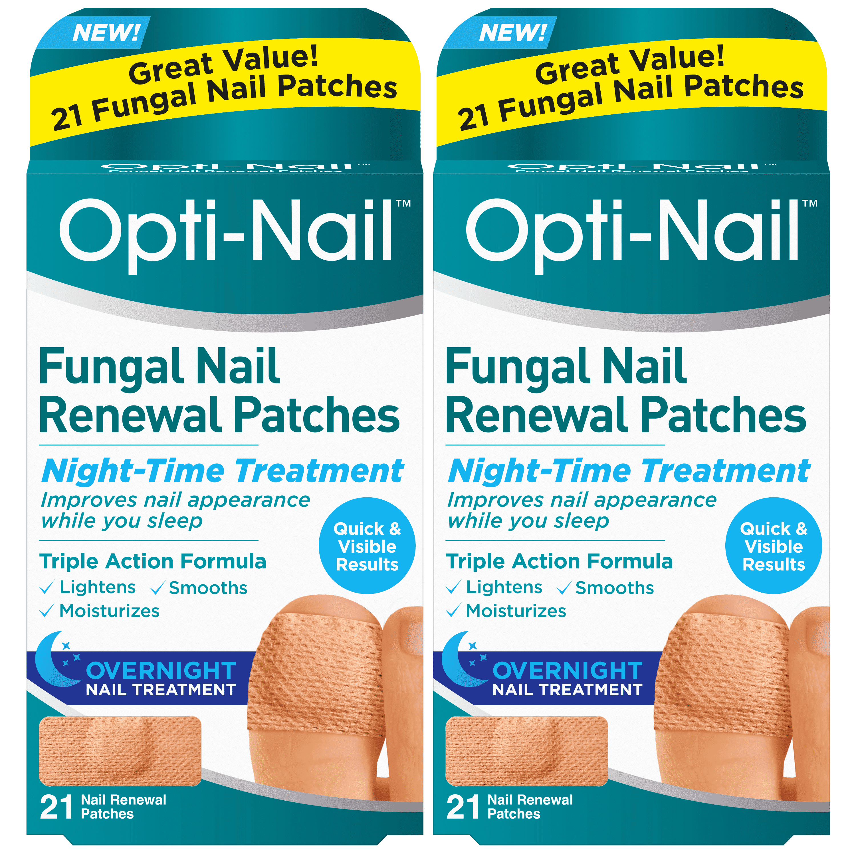 Opti-Nail Fungal Nail Renewal Patches - 21 Patches (Pack of 2), Night ...