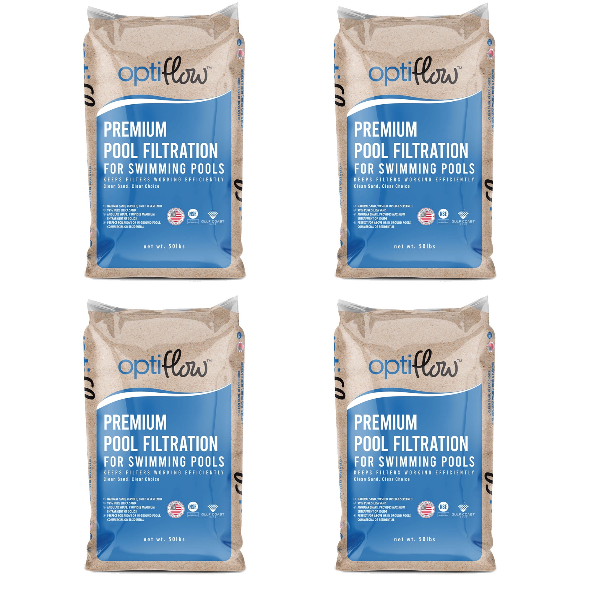 OptiFlow 50 Pound Premium Pool Filtration Angular Sand, 4 Pack ...