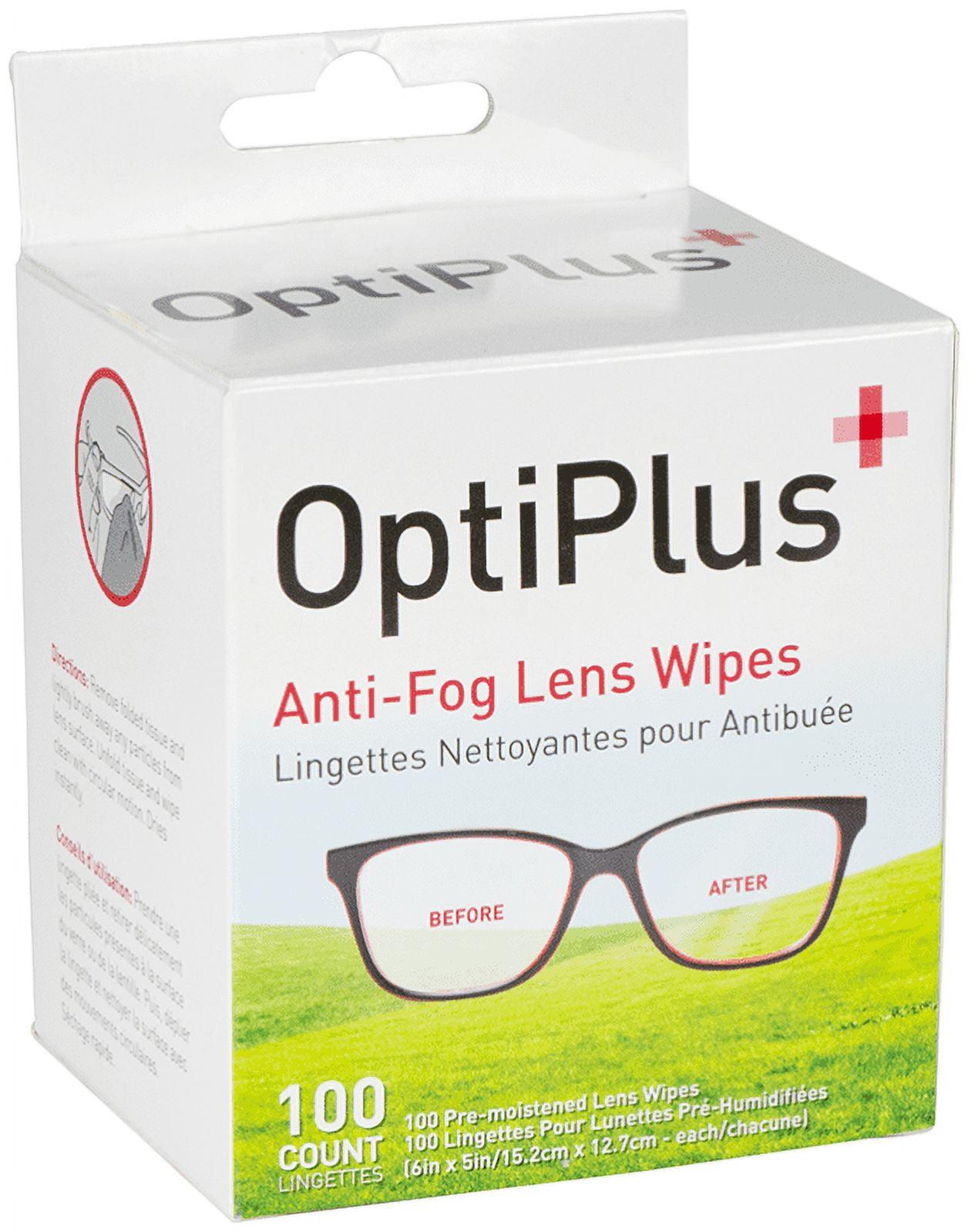 "OptiPlus Anti-Fog Lens Wipes, 100ct, Safe for Eyeglasses, Goggles, 6 ...