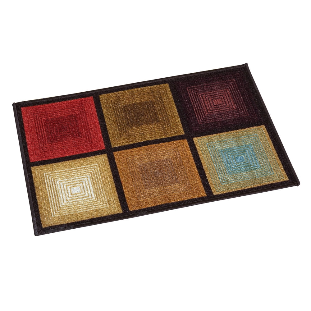Collections Etc Optic Squares Durable Indoor Area Rug, Skid-Resistant ...