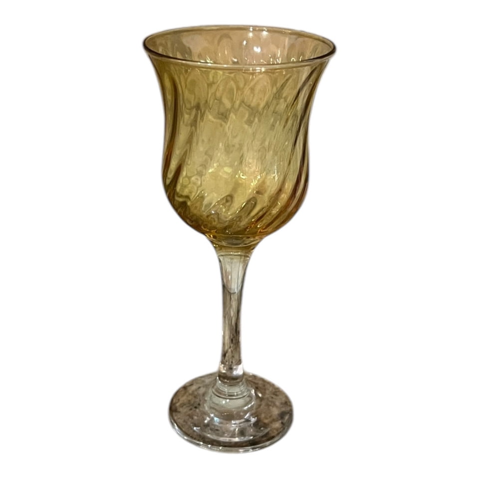 Optic Swirl Amber Luster Wine Water Champagne Glass Goblet Hand Blown ...