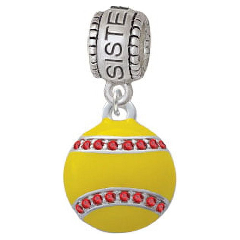 Optic Yellow Softball with Red Crystal Stitching - Sister Charm Bead ...