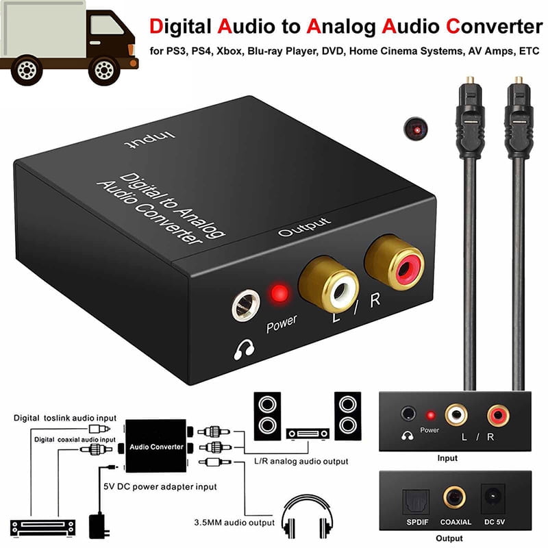 Optical Coax Toslink Digital to Analog Converter RCA L/R Stereo Audio ...