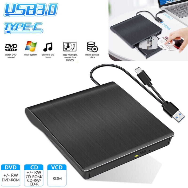 Optical Drive Usb Dvd Burner CD External Disk Driver Abs - Walmart ...