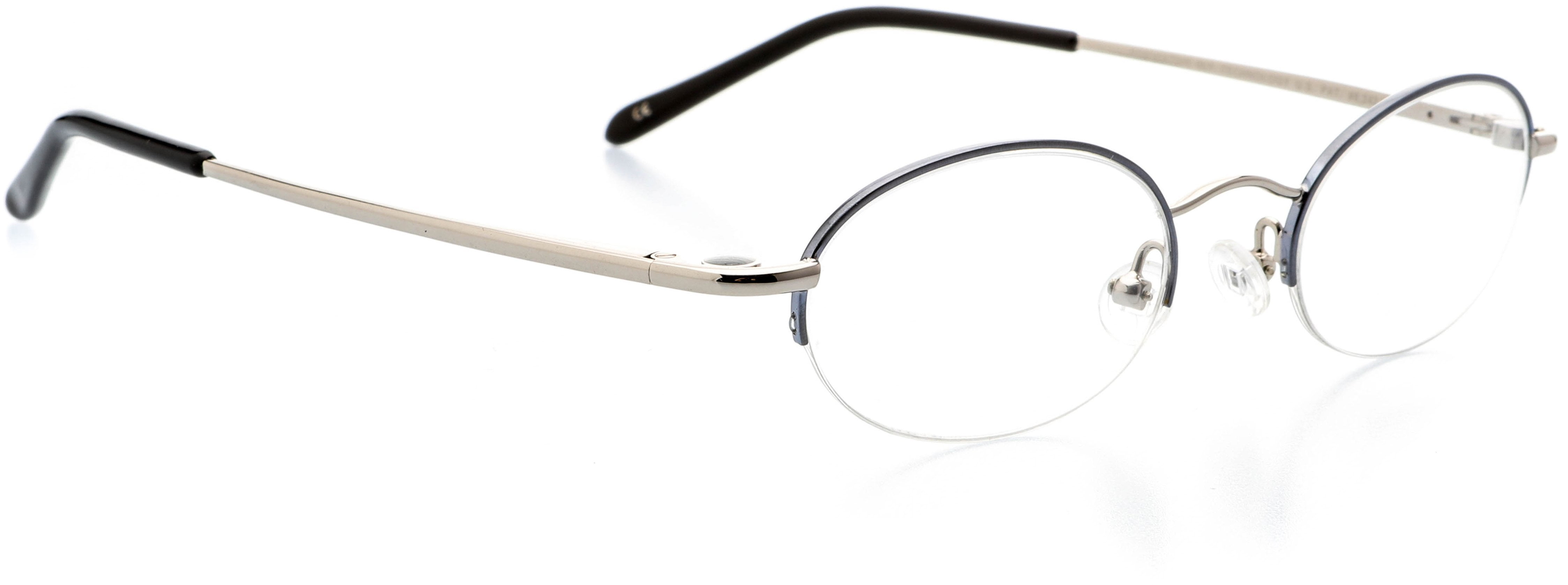 Optical Eyewear Glasses - Oval Shape, Metal Half Rim Frame - Shiny Blue ...