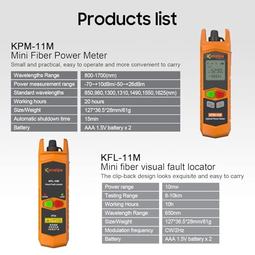 Optical Fiber FTTH Loss Tester Kit Komshine KLT-12E Fiber Toolkit with ...