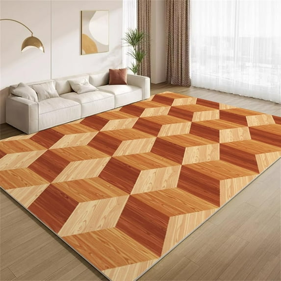 Optical Illusion 3D Cube Area Rugs, Wood Grain Carpet, Washable Non ...