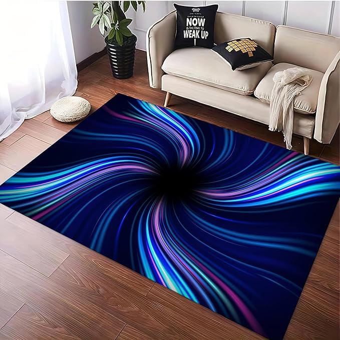 Optical Illusion Area Rug, 3D Printed Abstract Blue Purple Lines Cool ...