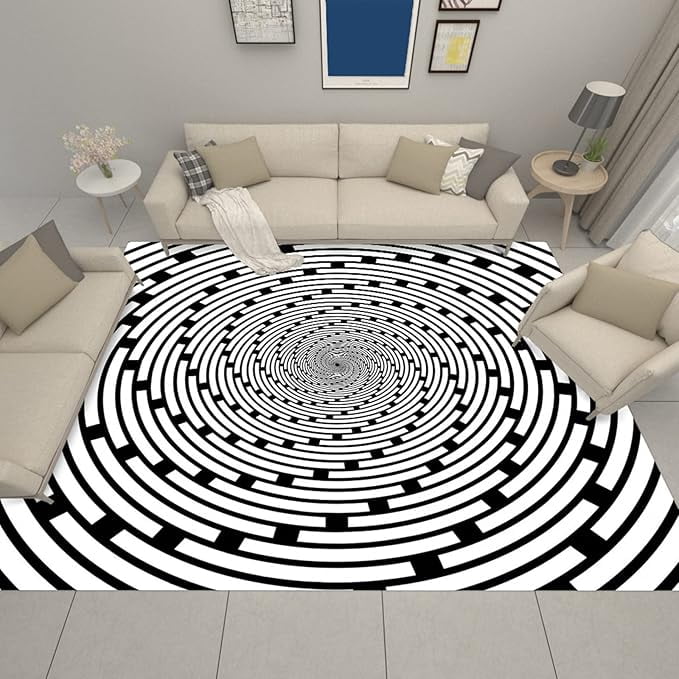 Optical Illusion Large Rug Trippy Vortex Carpet Visual 3D Rugs Black ...