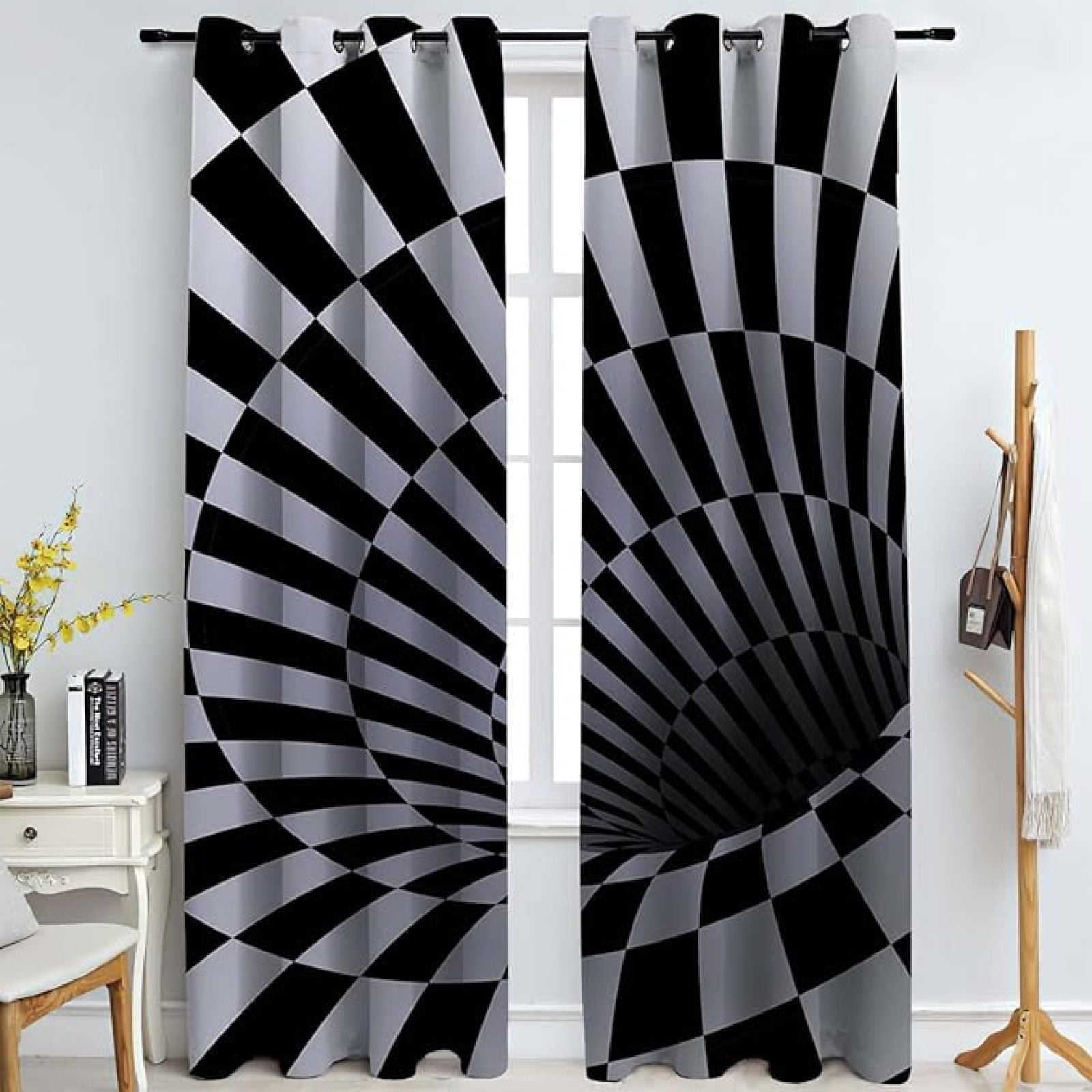 Optical Illusion Print Curtain, Vortex Trippy Fun Sensation Of Falling ...