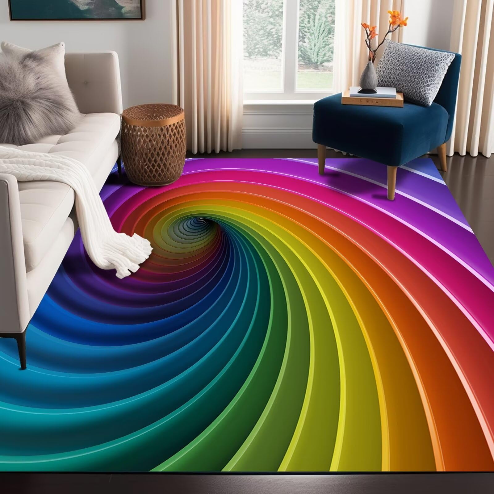 Optical Illusion Rug Rainbow 3D Geometric Art Rectangle Area Rugs For ...