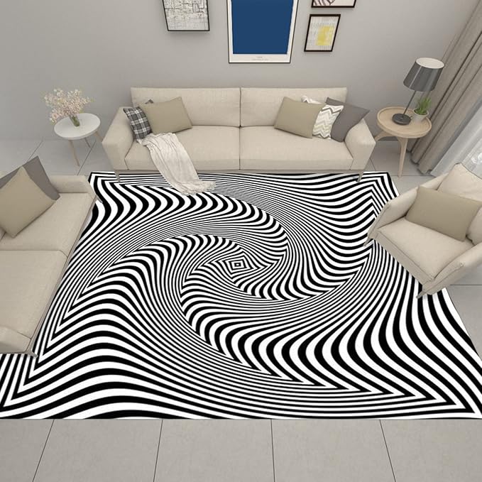 Optical Illusion Rug Trippy Vortex Black And White Wave Bedroom Living ...