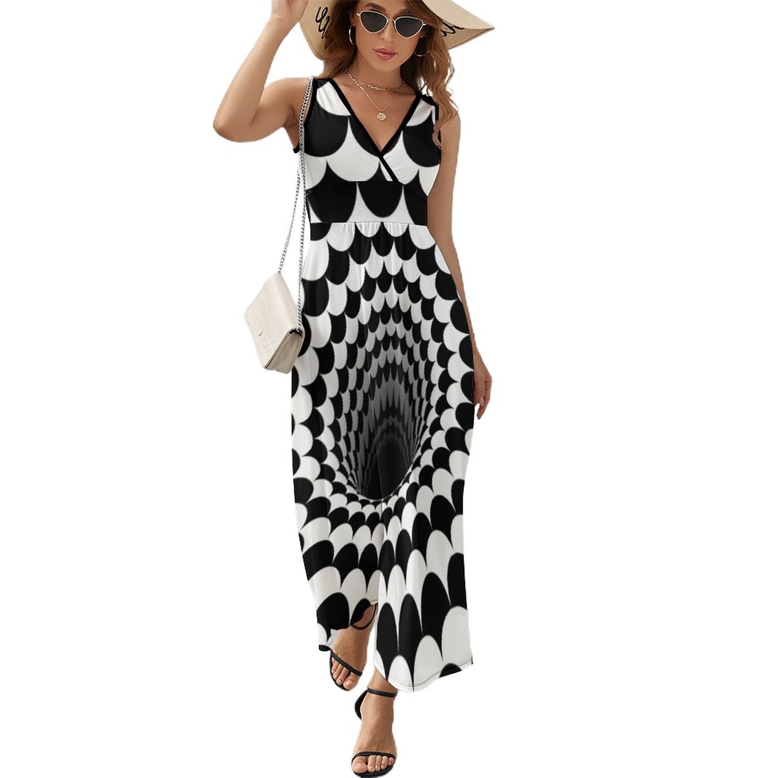 Optical n Black Hole Scales (Black/White) Sleeveless Dress beach dress ...