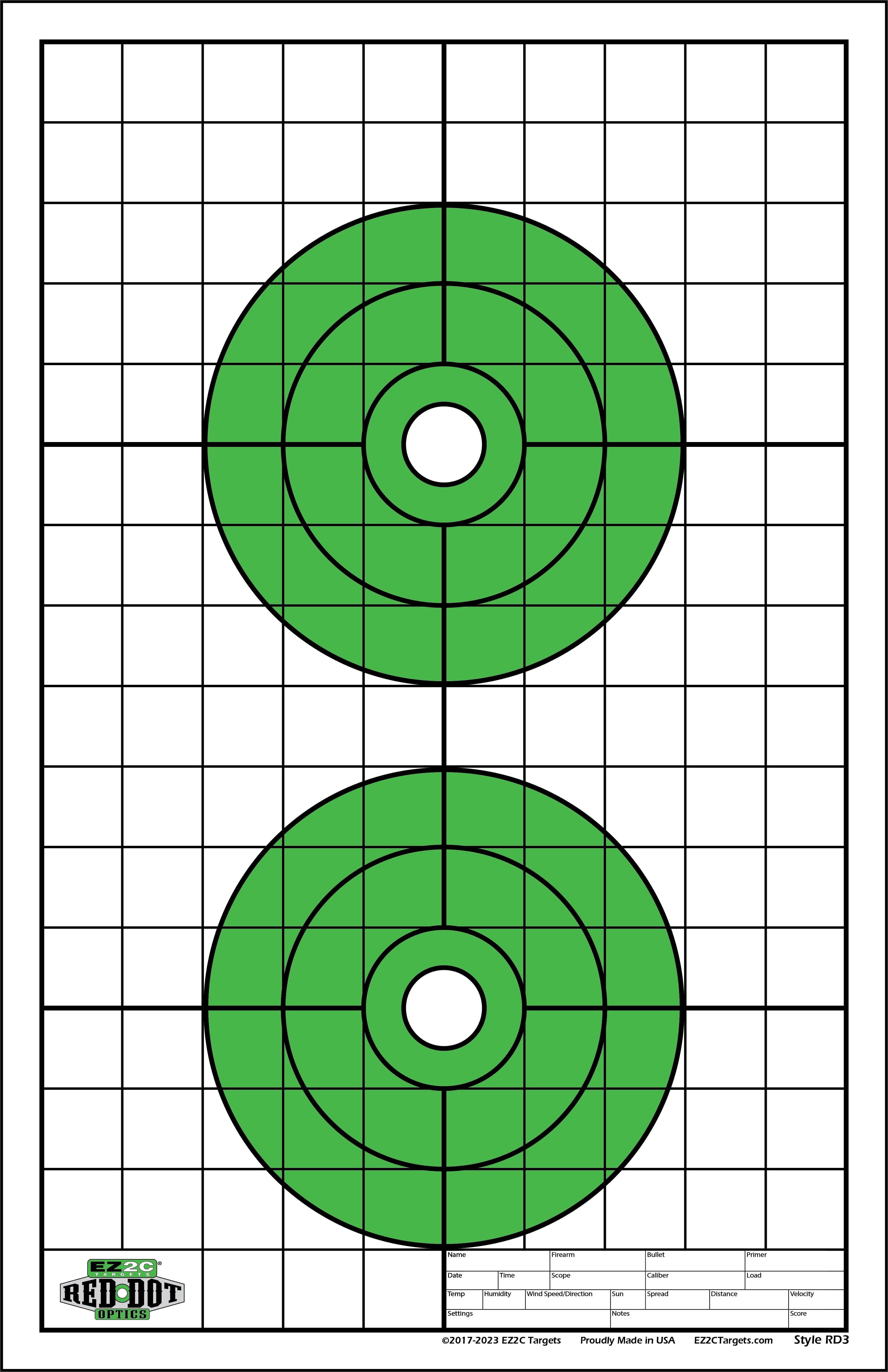 25 EZ2C Red dot optics - Two 6" Bullseyes paper target 11"x17" USA Made ...