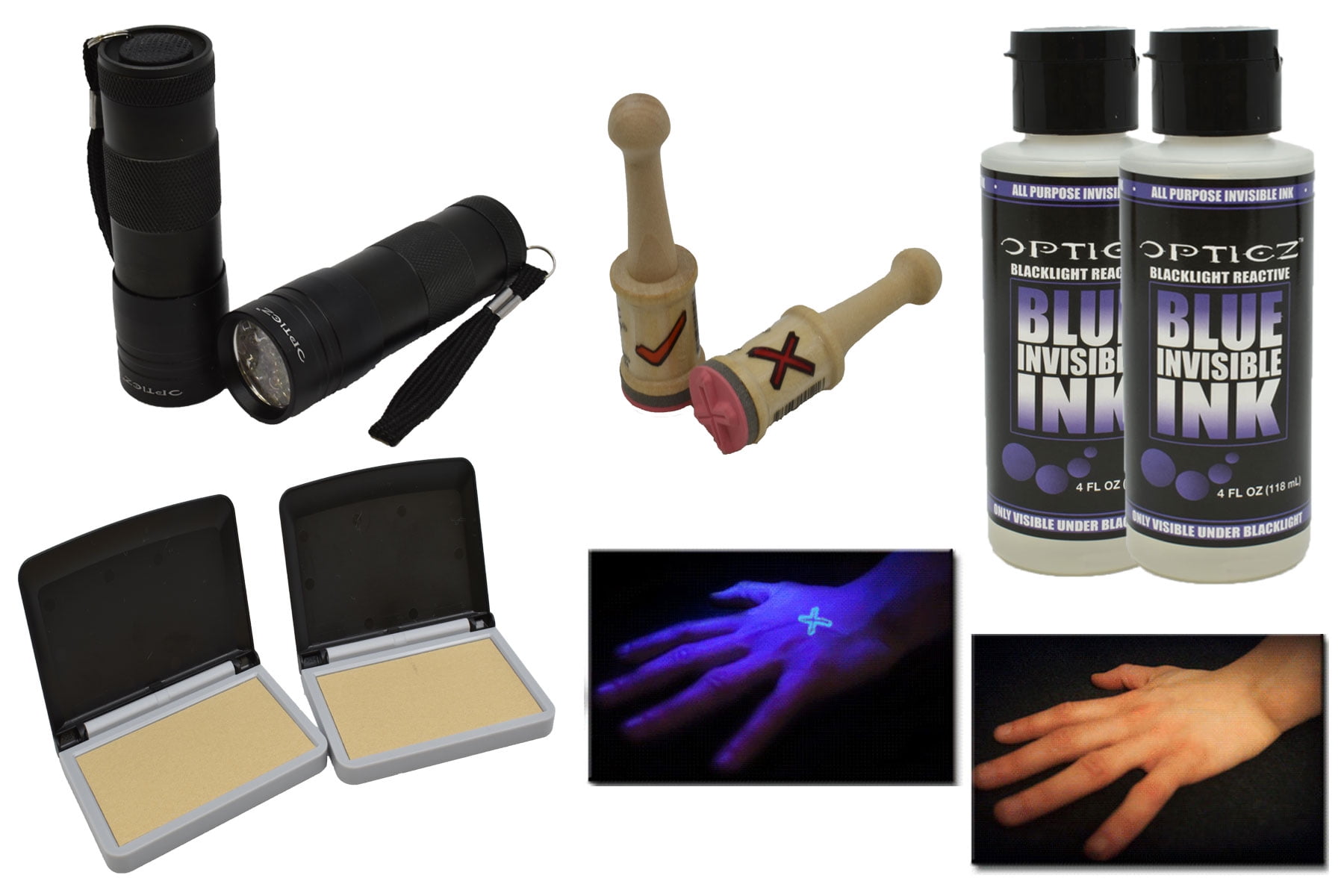 Opticz UV Blacklight Reactive Invisible Blue Ink Security Kit, Hand ...