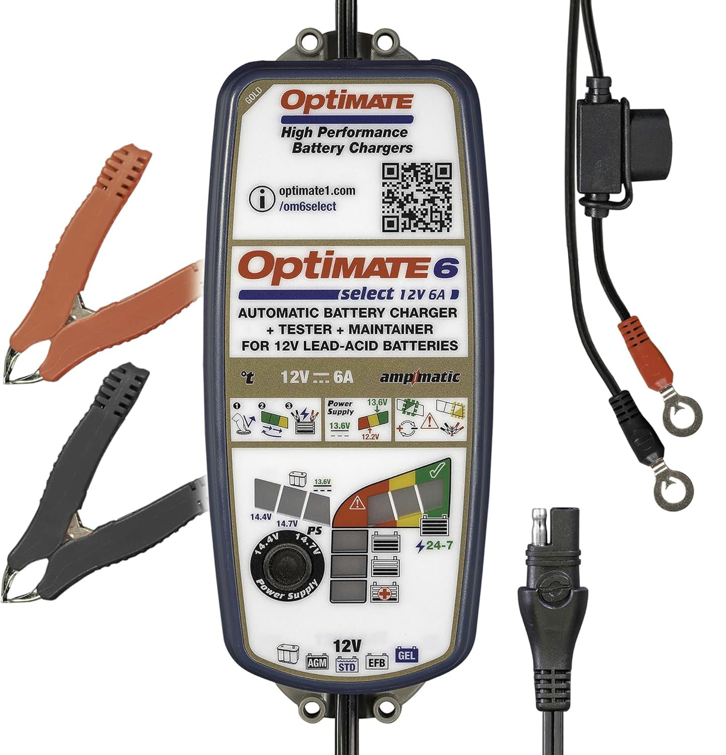 Optimate 6 Select - 12V 6A, TM-371, 9-Step Gold Series Battery Saving ...