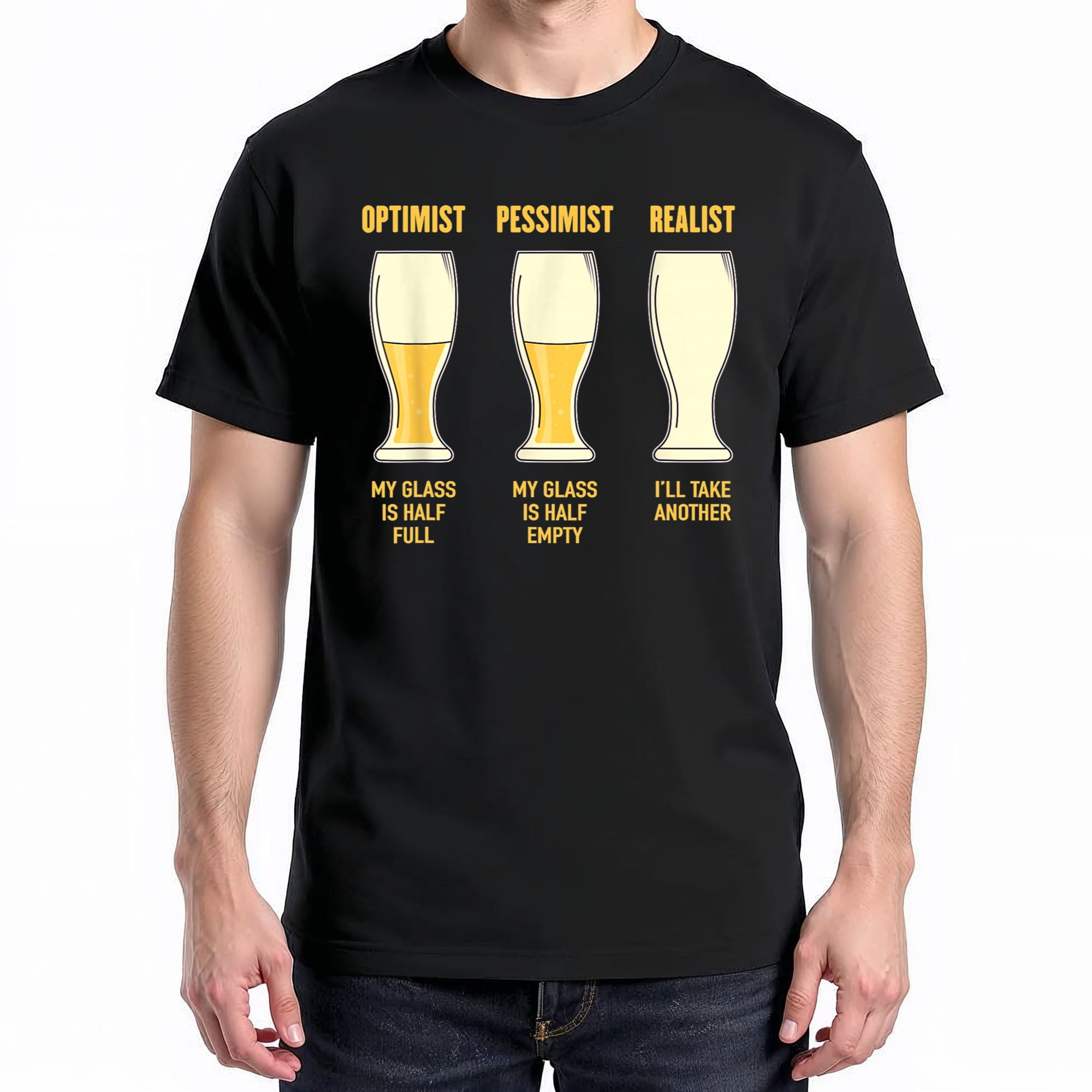 Optimist Realist Pessimist Beer Drinker T-Shirt – Humorous Drinking ...