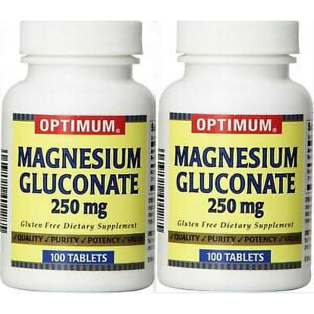 Optimum Magnesium GLUCONATE 250mg 100ct ( 2 pack ) HIGH ABSORBANCE MG2 ...