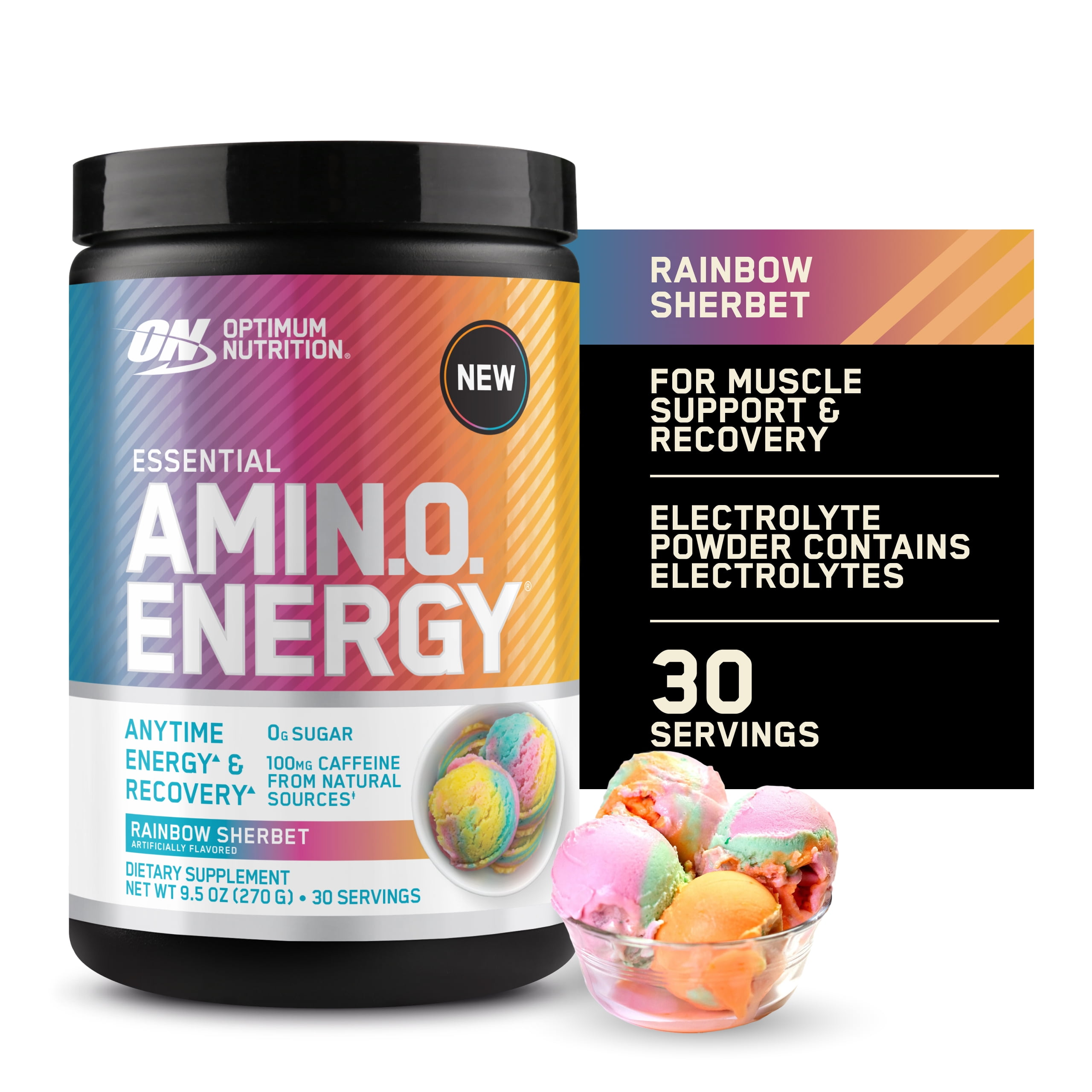 Optimum Nutrition Amino Energy Rainbow Sherbet 30 Serving - Walmart.com