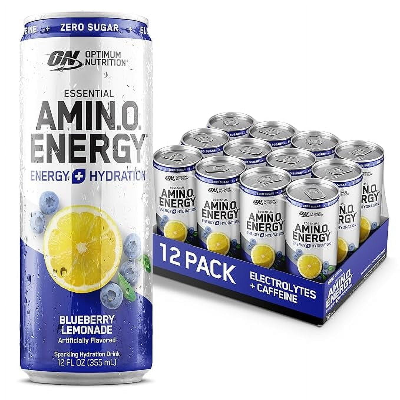 Optimum Nutrition Amino Energy Sparkling Drink, Blueberry Lemonade, 12 ...