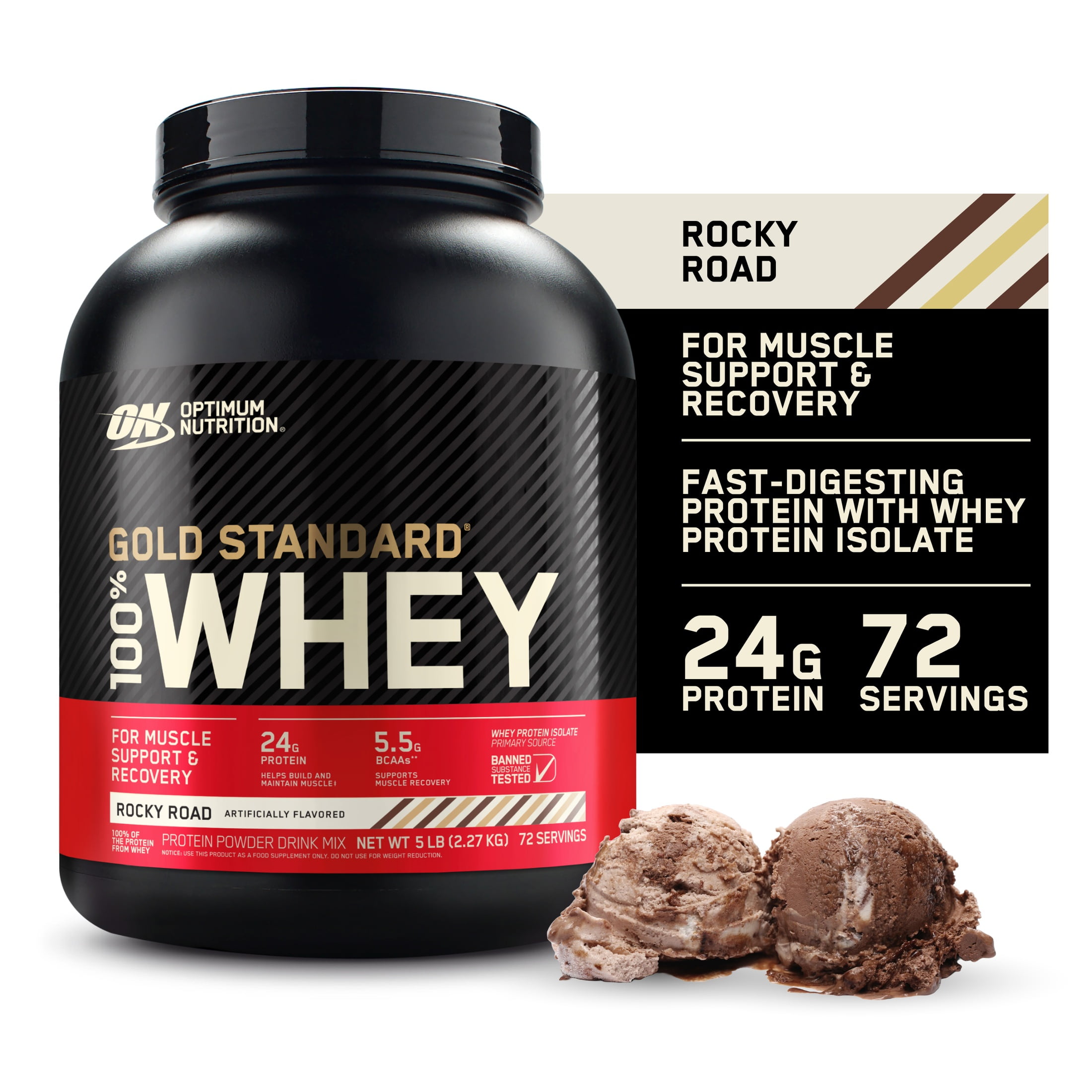 Optimum Nutrition Gold Standard 100% Whey Protein Powder, Rocky Road, 5 ...