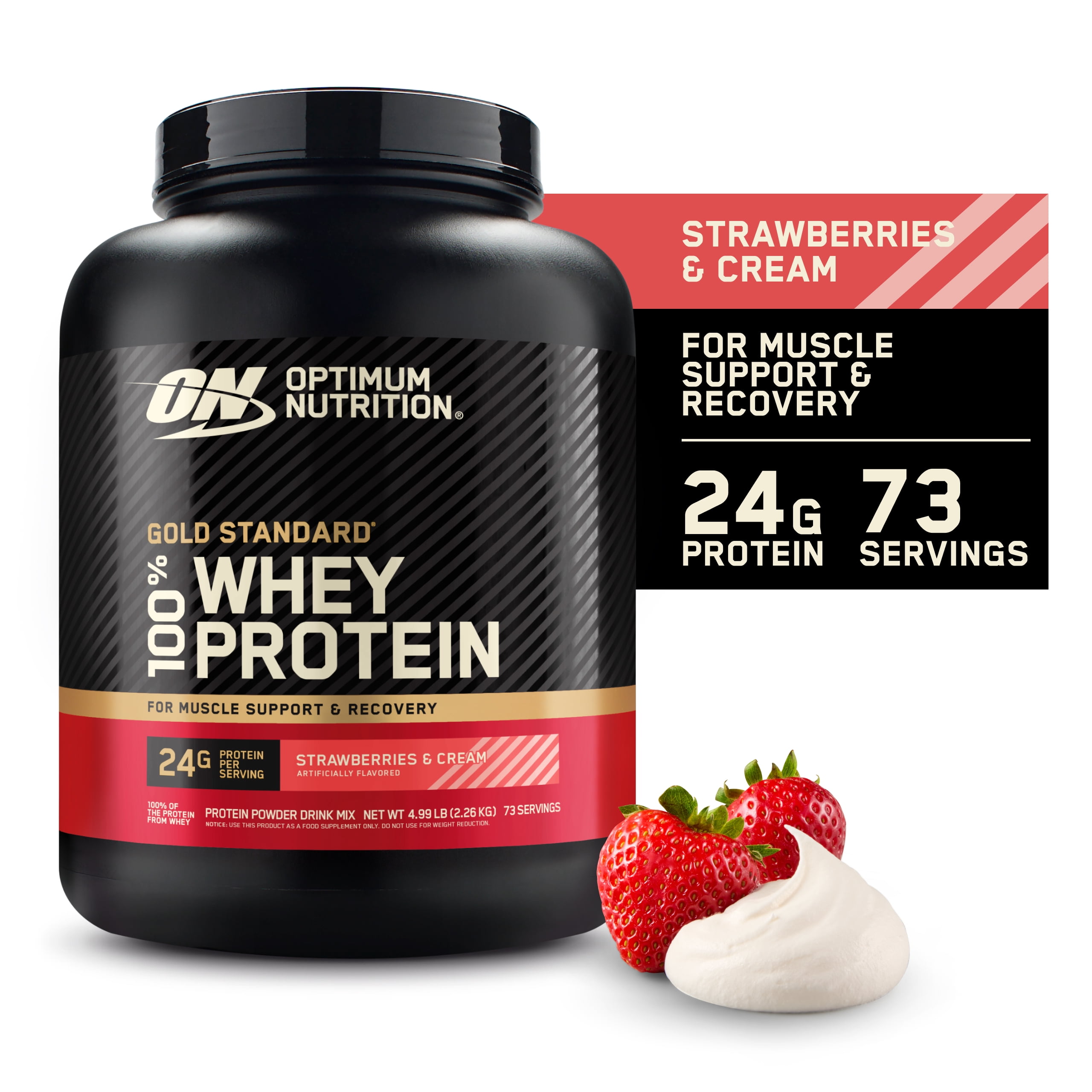 Optimum Nutrition, Gold Standard 100% Whey Protein Powder, Strawberries ...
