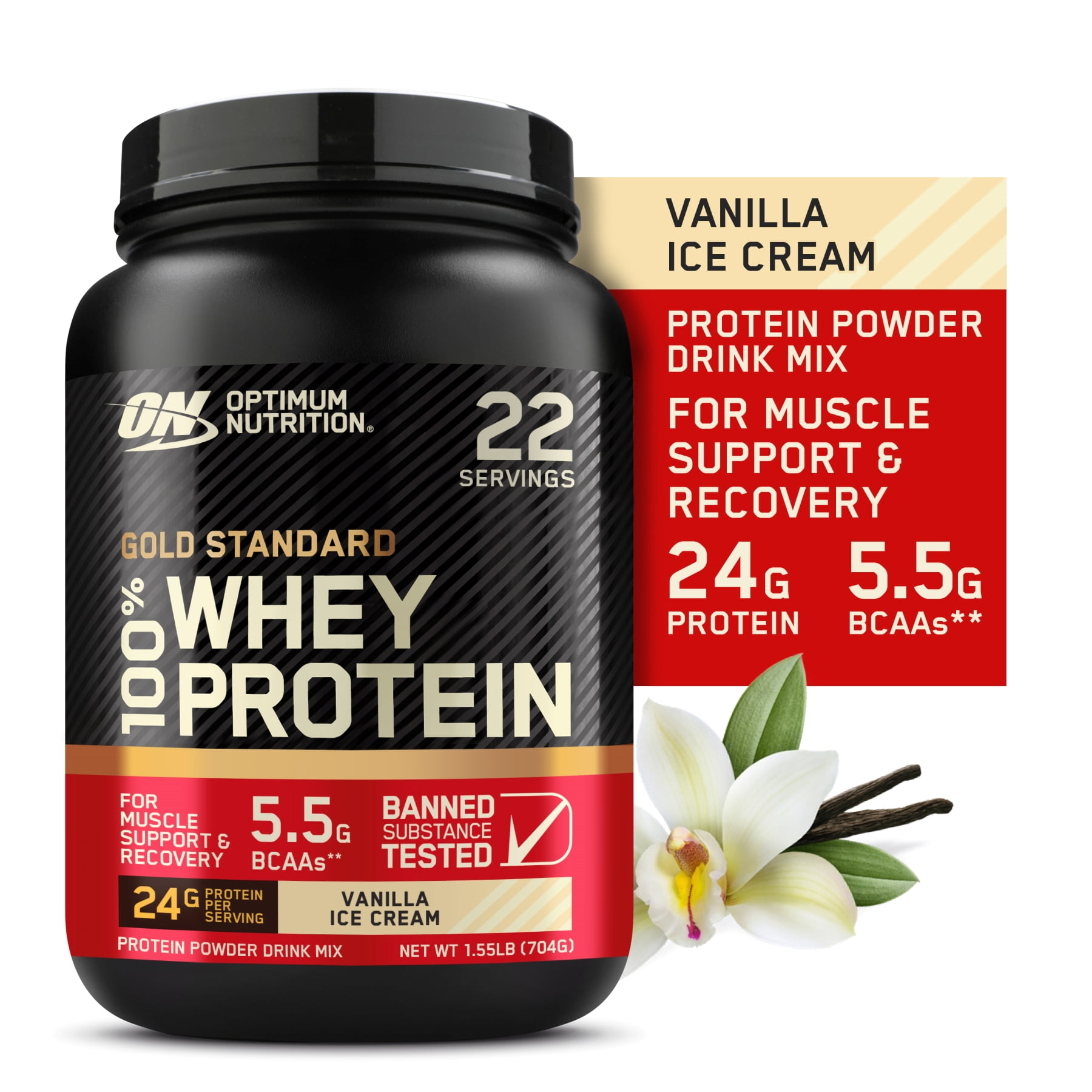 Optimum Nutrition, Gold Standard 100% Whey Protein Powder, Vanilla Ice Cream 1.5lb Tub - Walmart.com