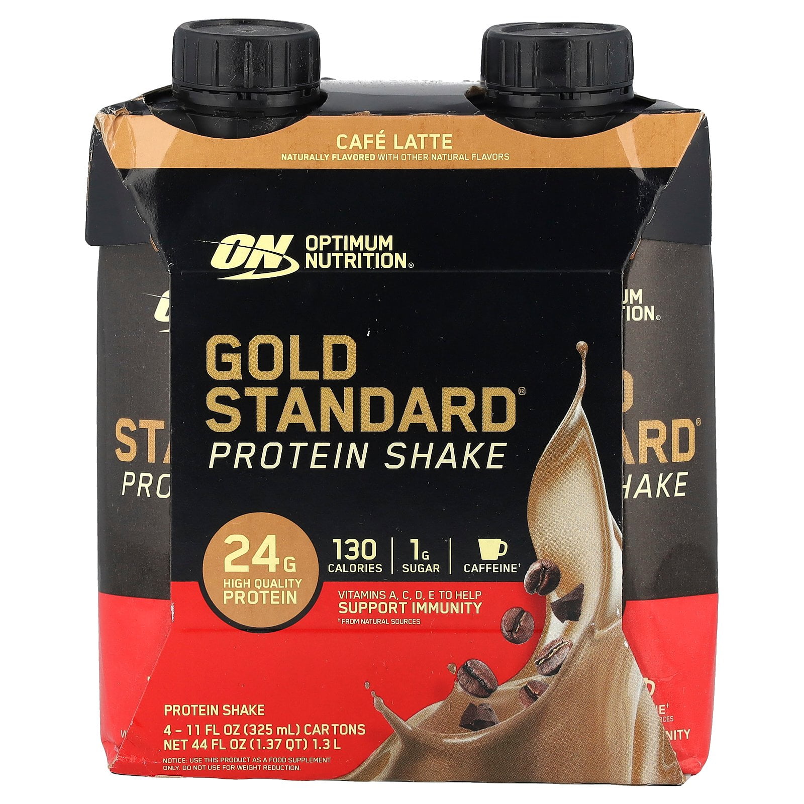 Optimum Nutrition Gold Standard® Protein Shake, Cafe Latte, 4 Cartons ...