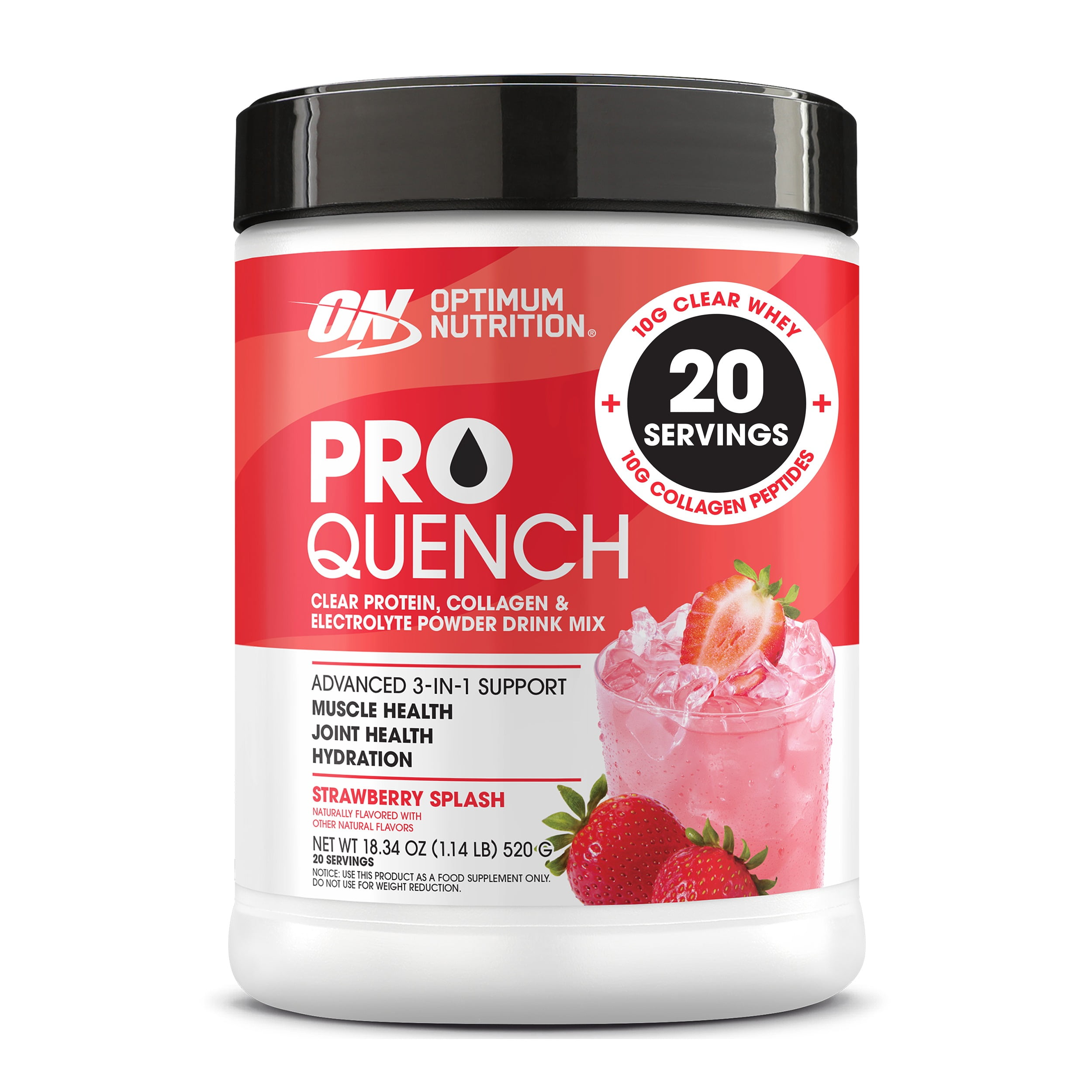 Optimum Nutrition Pro Quench Whey + Collagen Protein Powder, Strawberry ...