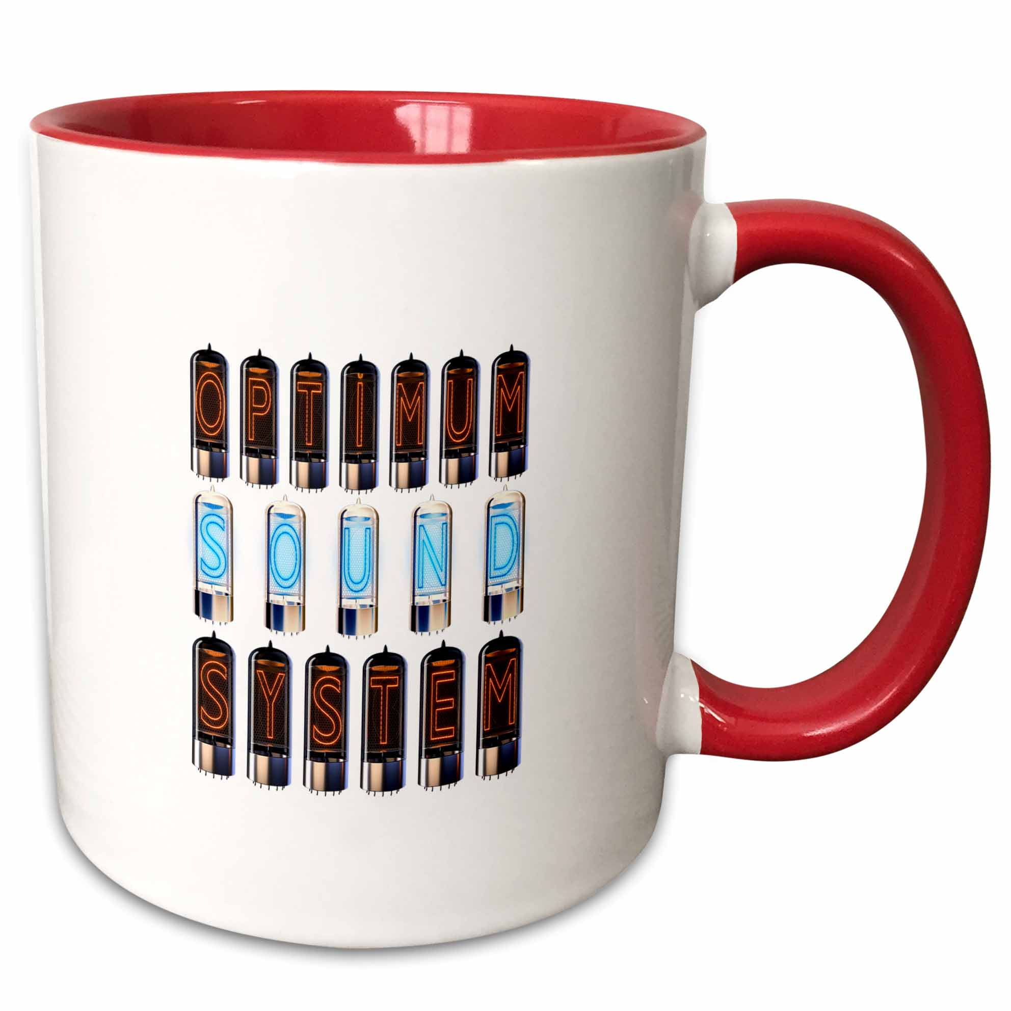 Optimum Sound System vacuum tube decorated text, white backdrop 15oz ...