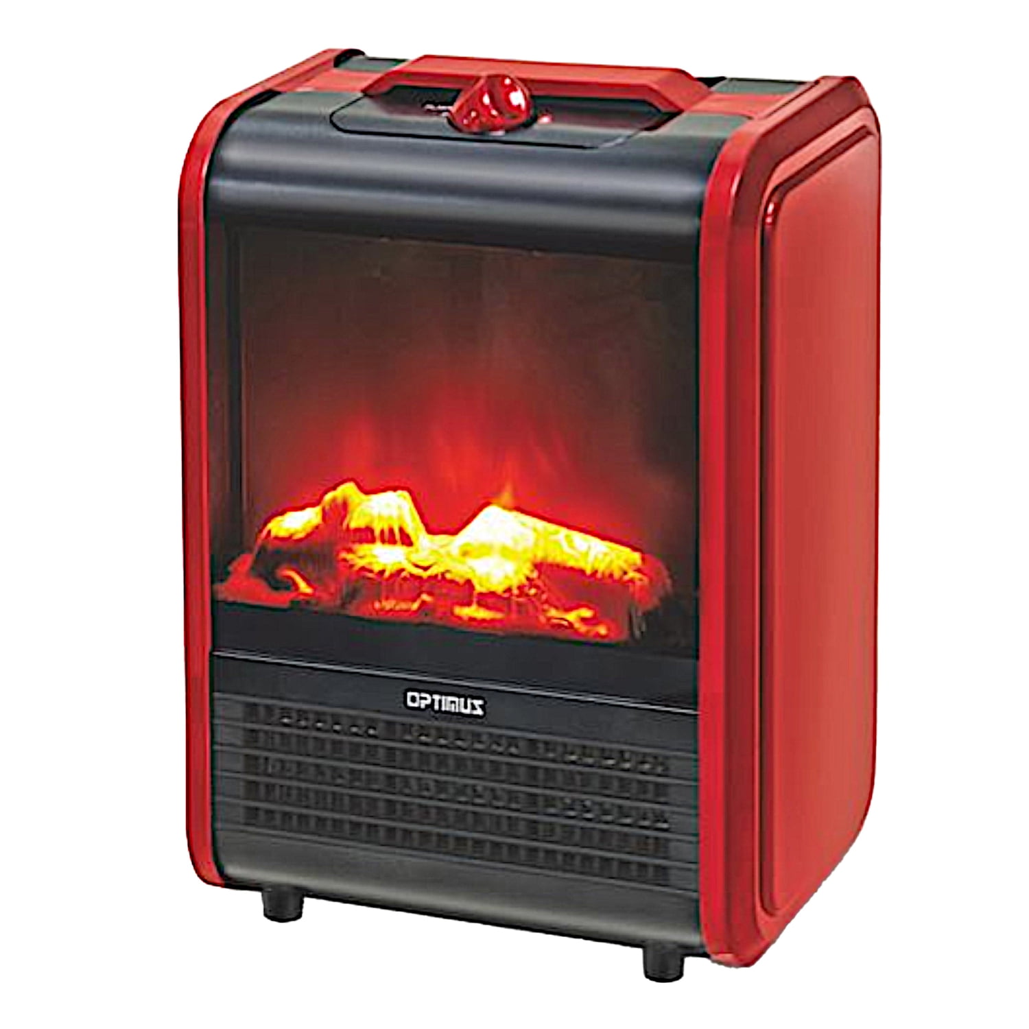 Optimus 1,200-Watt-Max Mini Electric Flame-Effect Fireplace Heater, Red ...