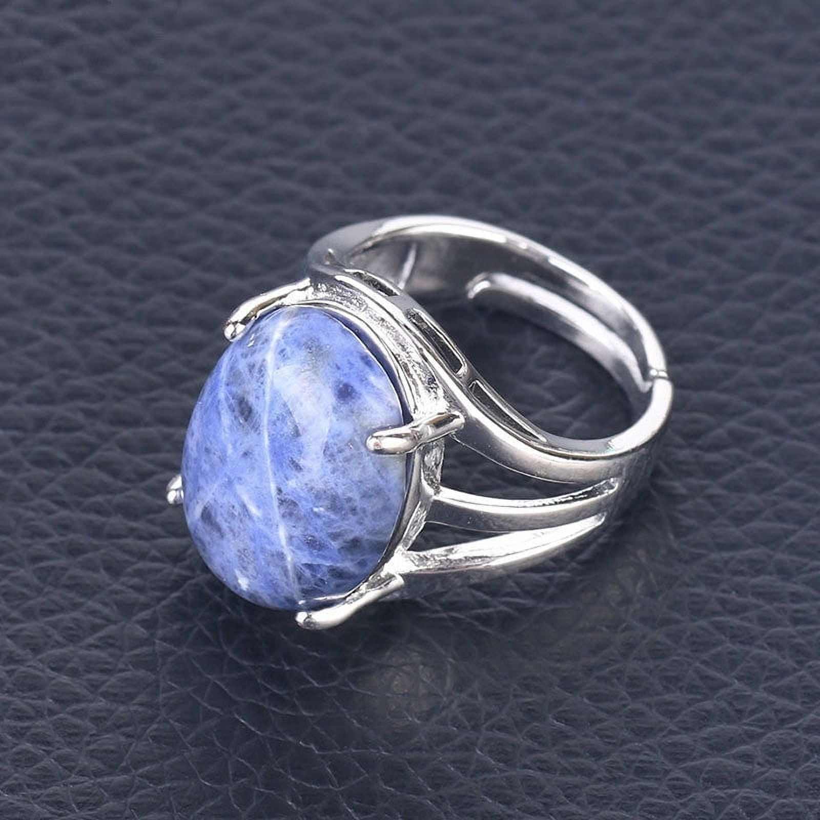 Women's Natural Stone Ring Elegant Four Claw Inlaid Hollow Ellipse ...