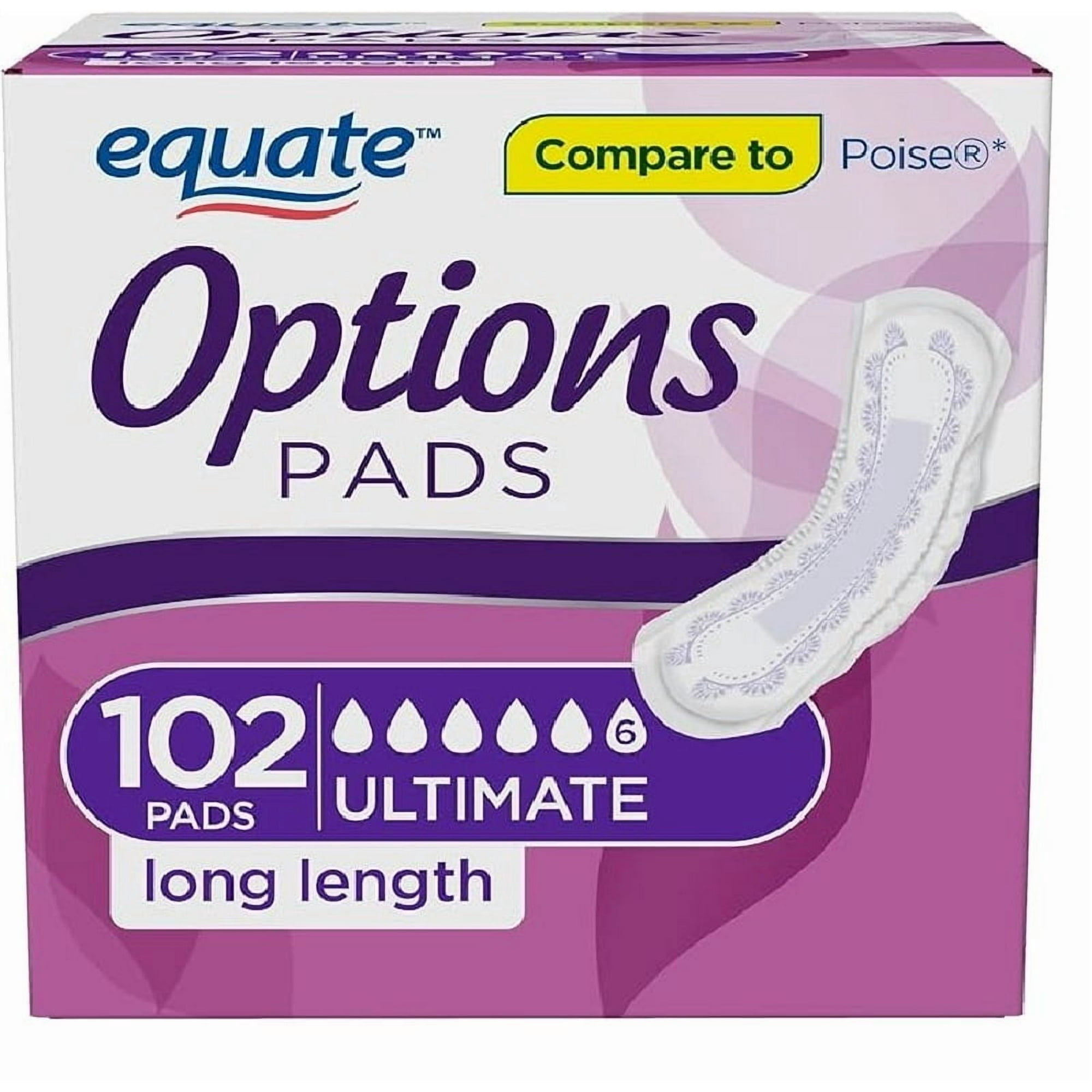 Options Women's Incontinence Pads, Ultimate Absorbency, Long Length ...