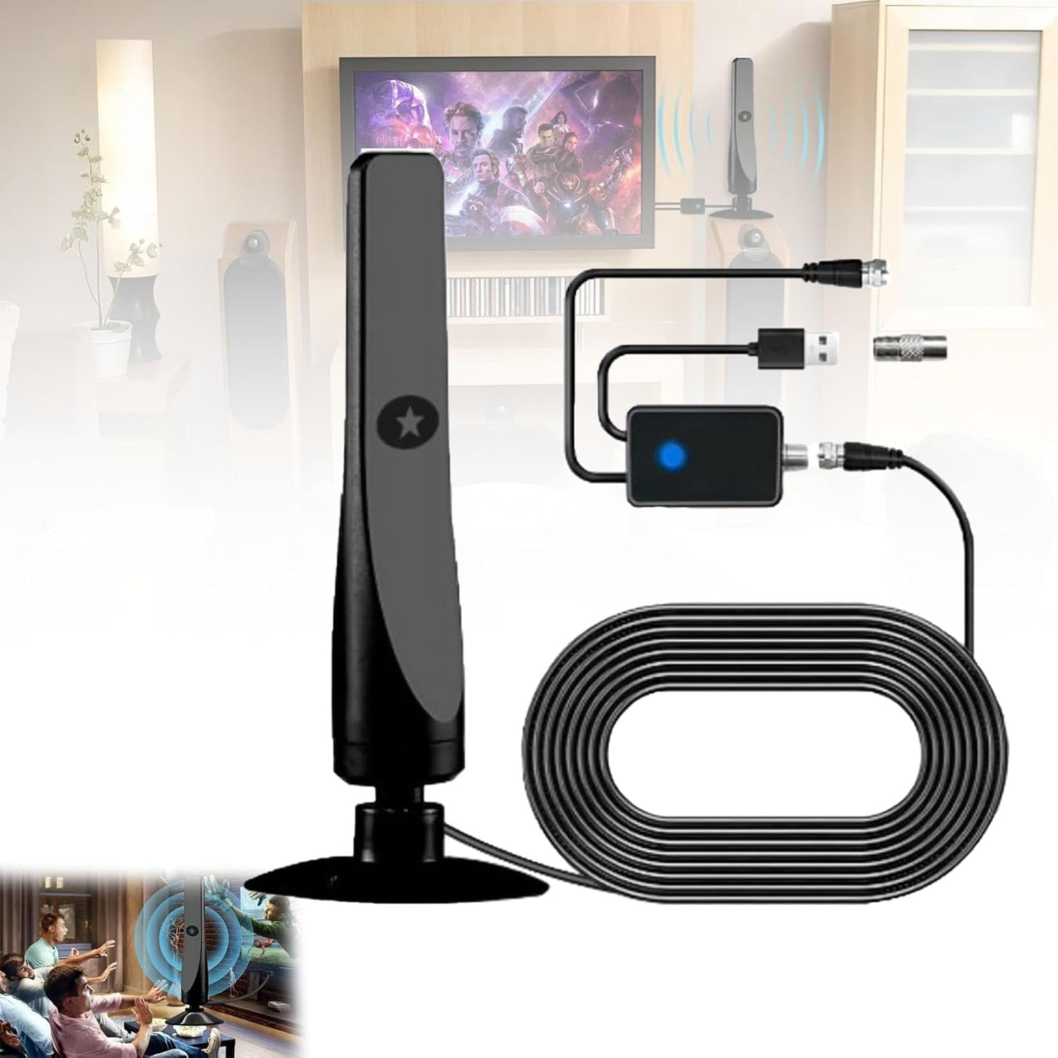 Optiwave TV Antenna,1500+ Miles Range TV Antenna,Digital TV Antenna Indoor with Amplifier Signal ...