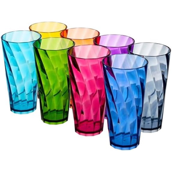 Optix Plastic Reusable Drinking Glasses (Set of 8) 26oz Iced-Tea Cups ...