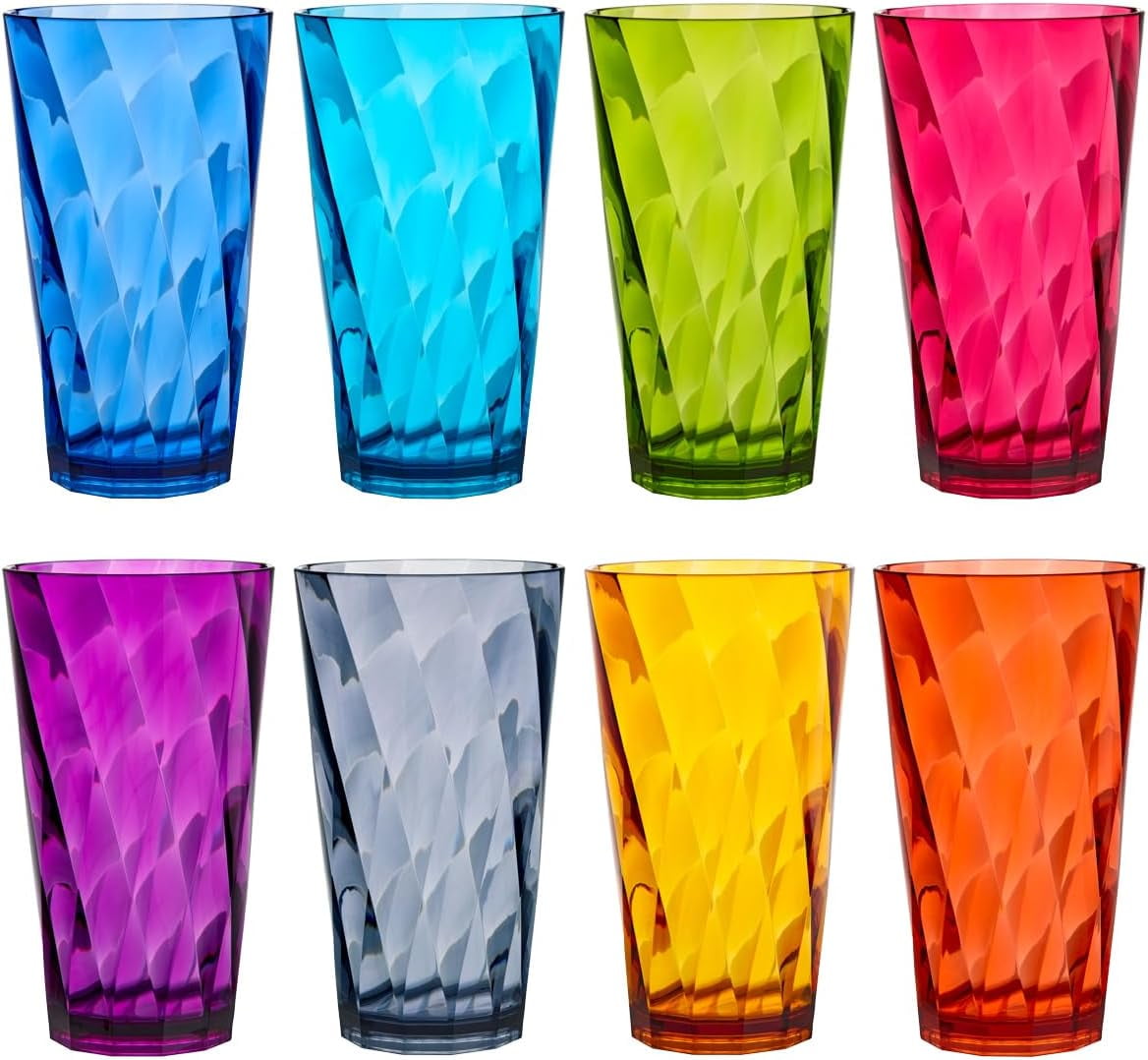 Optix Plastic Reusable Drinking Glasses (Set of 8) 20oz Water Cups in ...